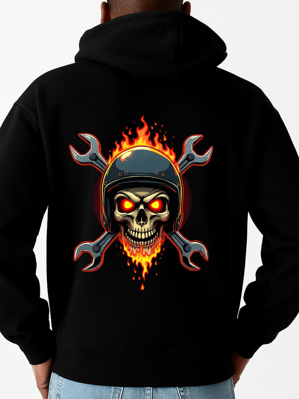 Flaming Skull Wrenches hoodies fire skeleton mens long sleeve black ...