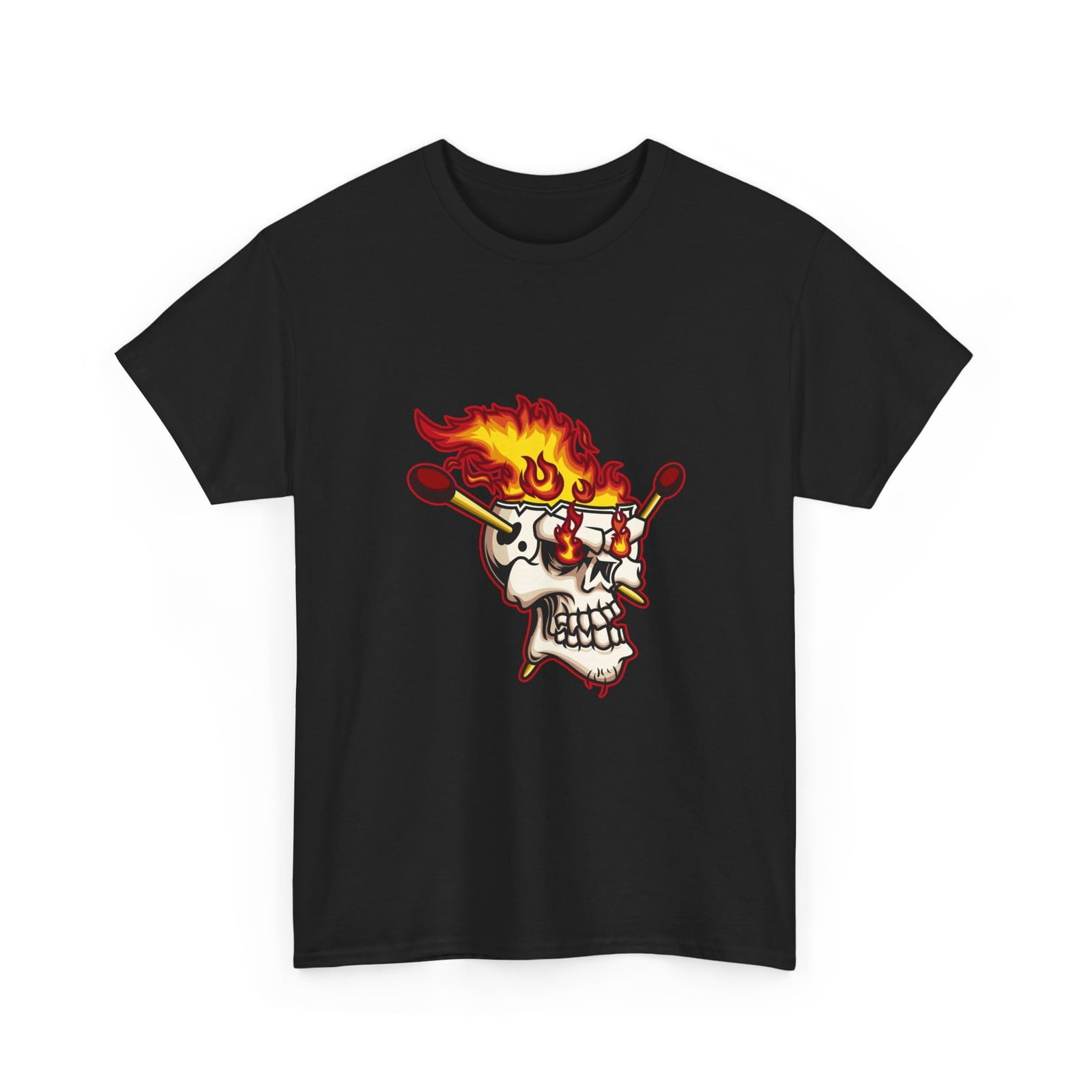 Flaming Skull with Matches Tee | Grunge Skull Shirt Cool Flame, Flashy ...