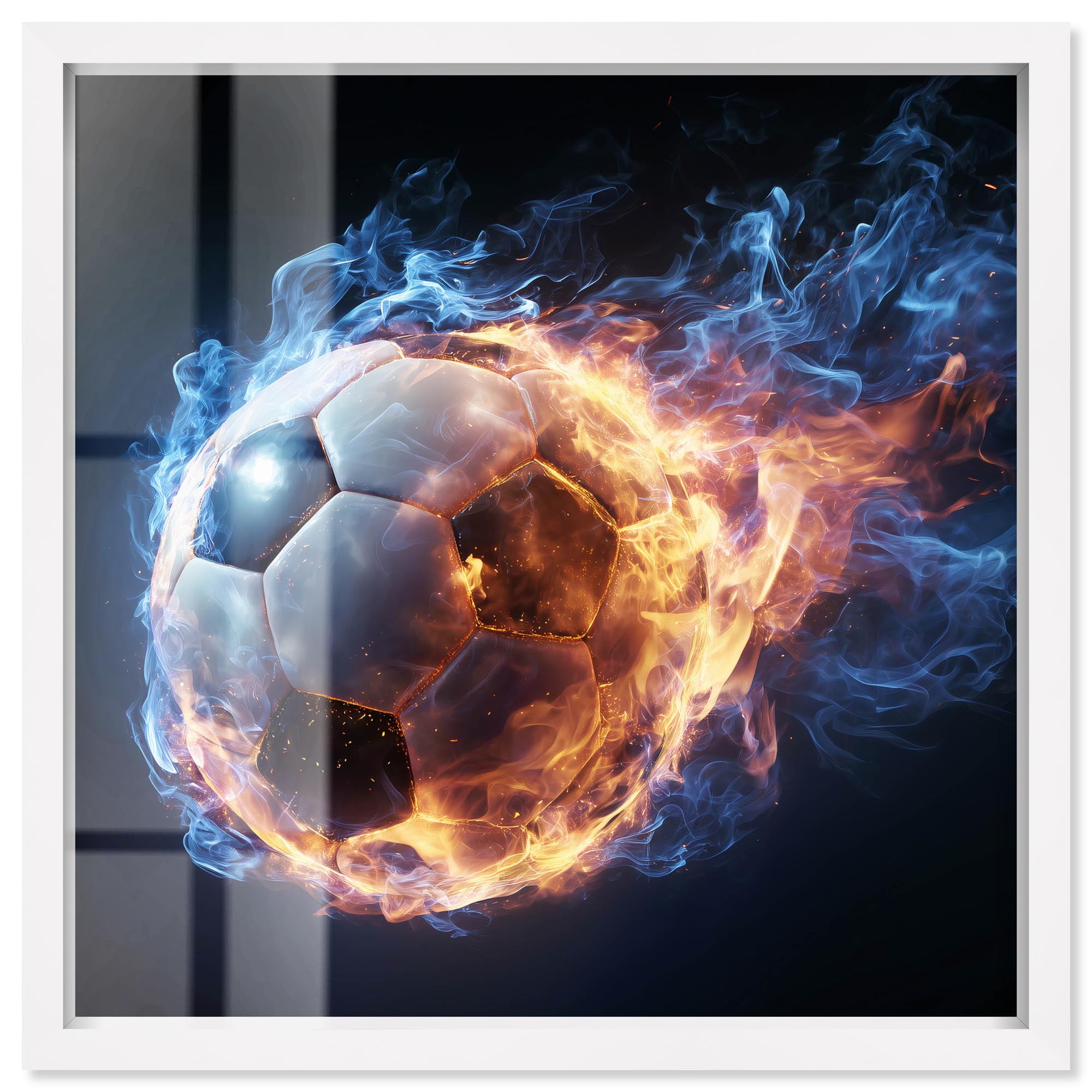Flaming Soccer Ball Shadowbox Print Sports Wall Art by Art Remedy ...