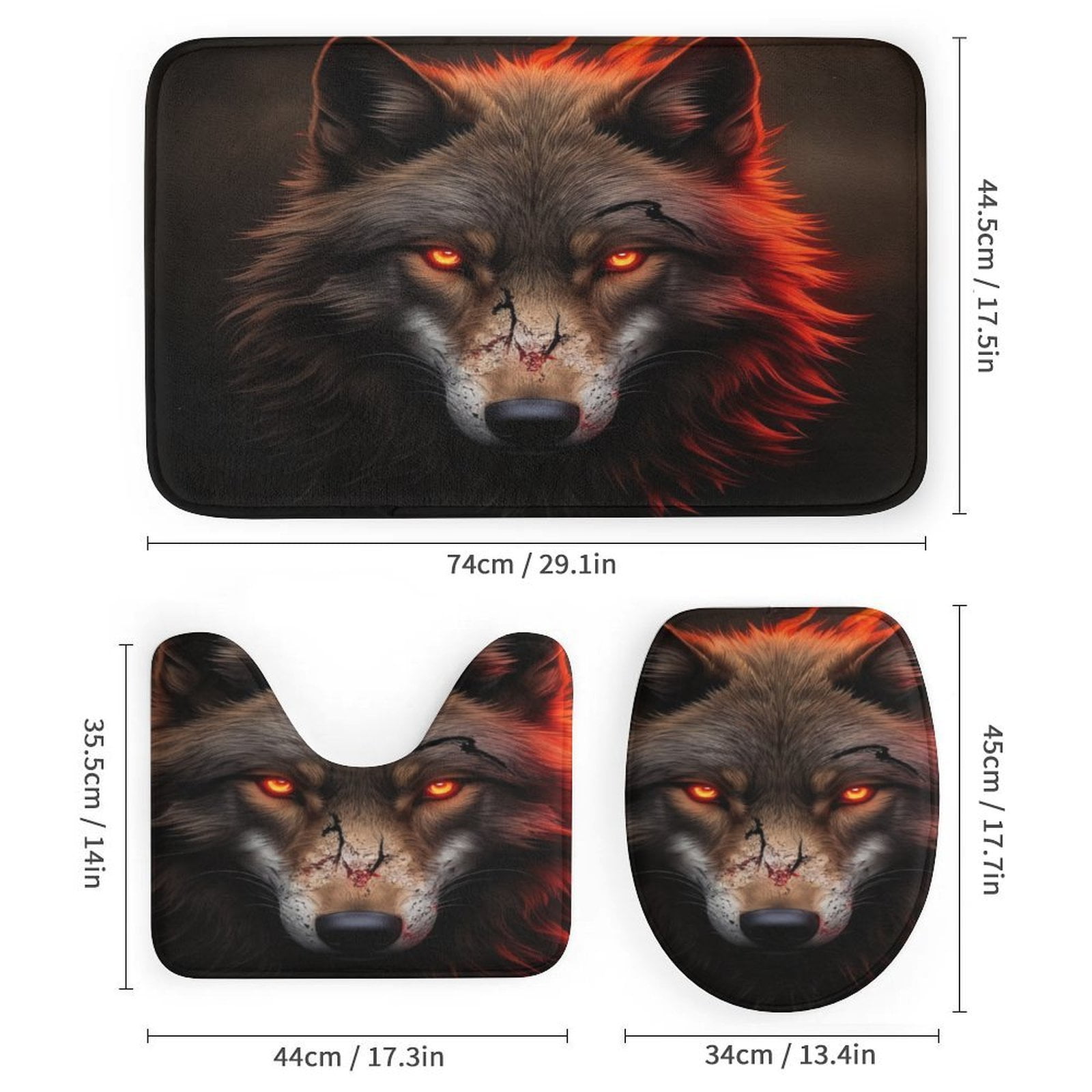 Flaming Wolf with Scar Bathroom Mats Sets 3 Piece, Bath Mat Earth Quick ...