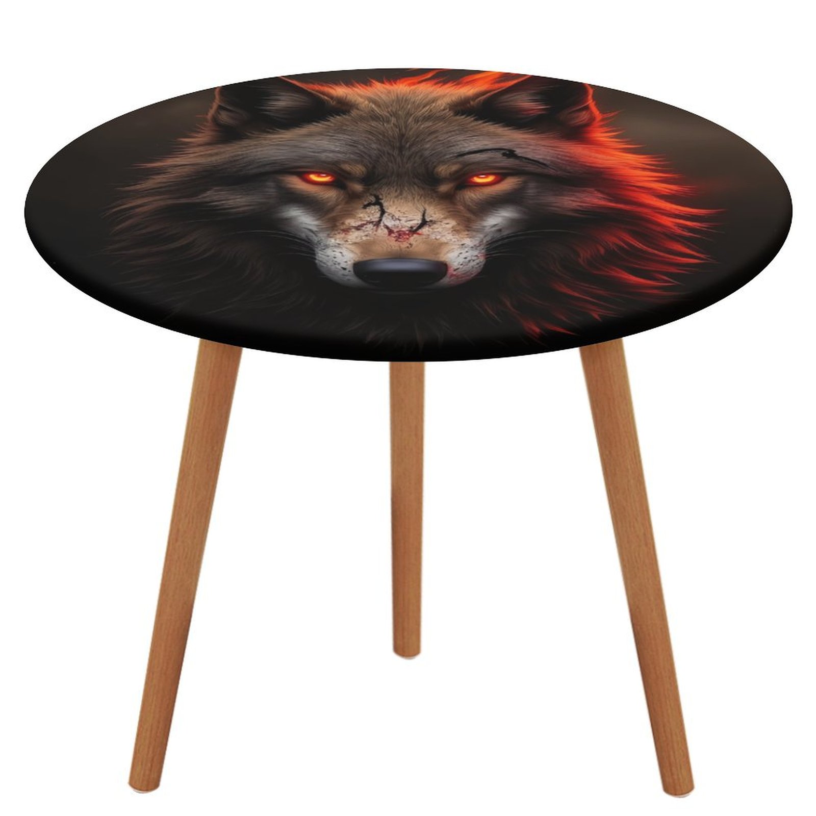 Flaming Wolf with Scar Pattern Round Tablecloth Waterproof Elastic ...