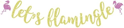 Let's Flamingle Banner Gold Glitter, Flamingo Banner for Hawaii Summer ...