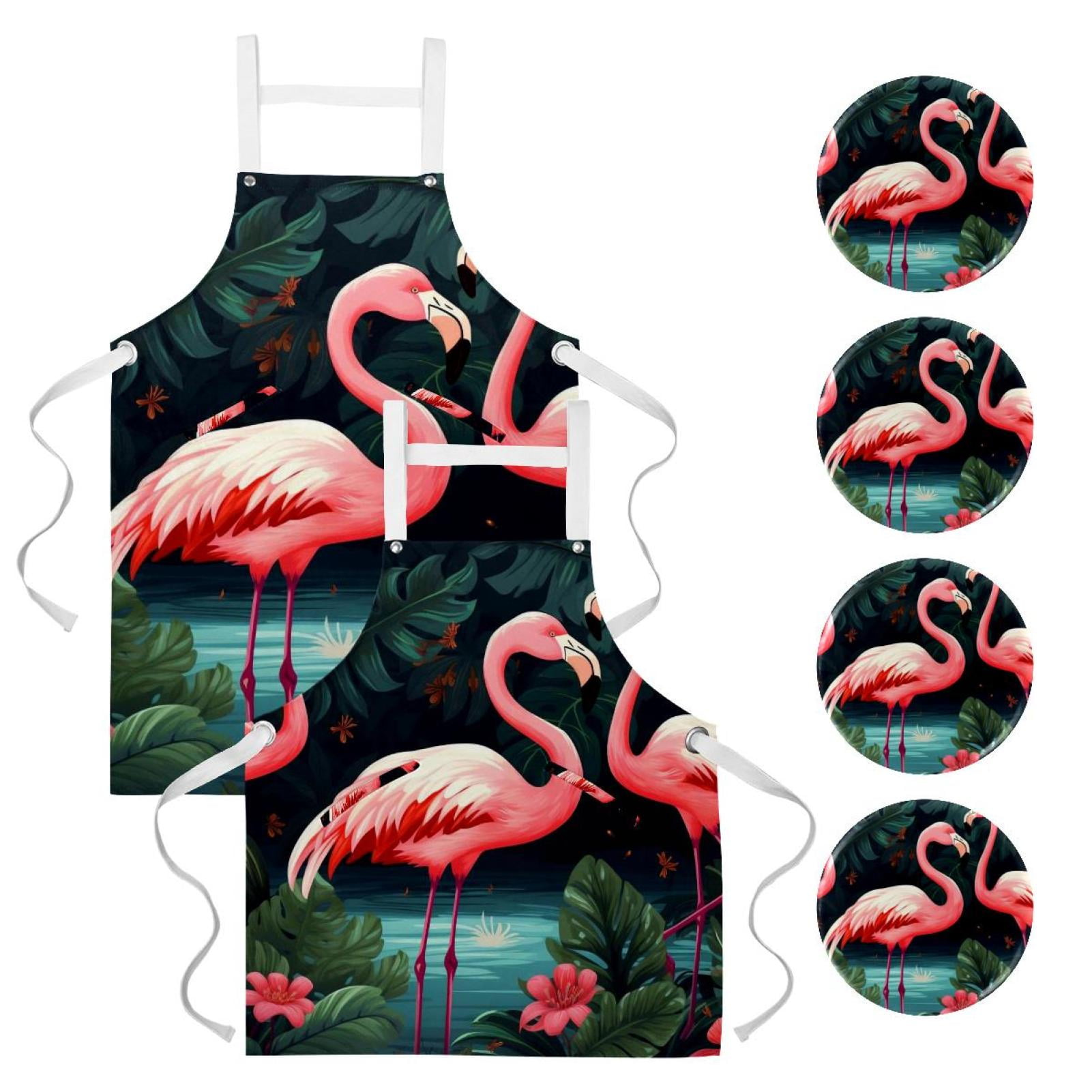 Flamingo 2 Pack Waterproof Kitchen Apron with Pockets and Badge Sets ...