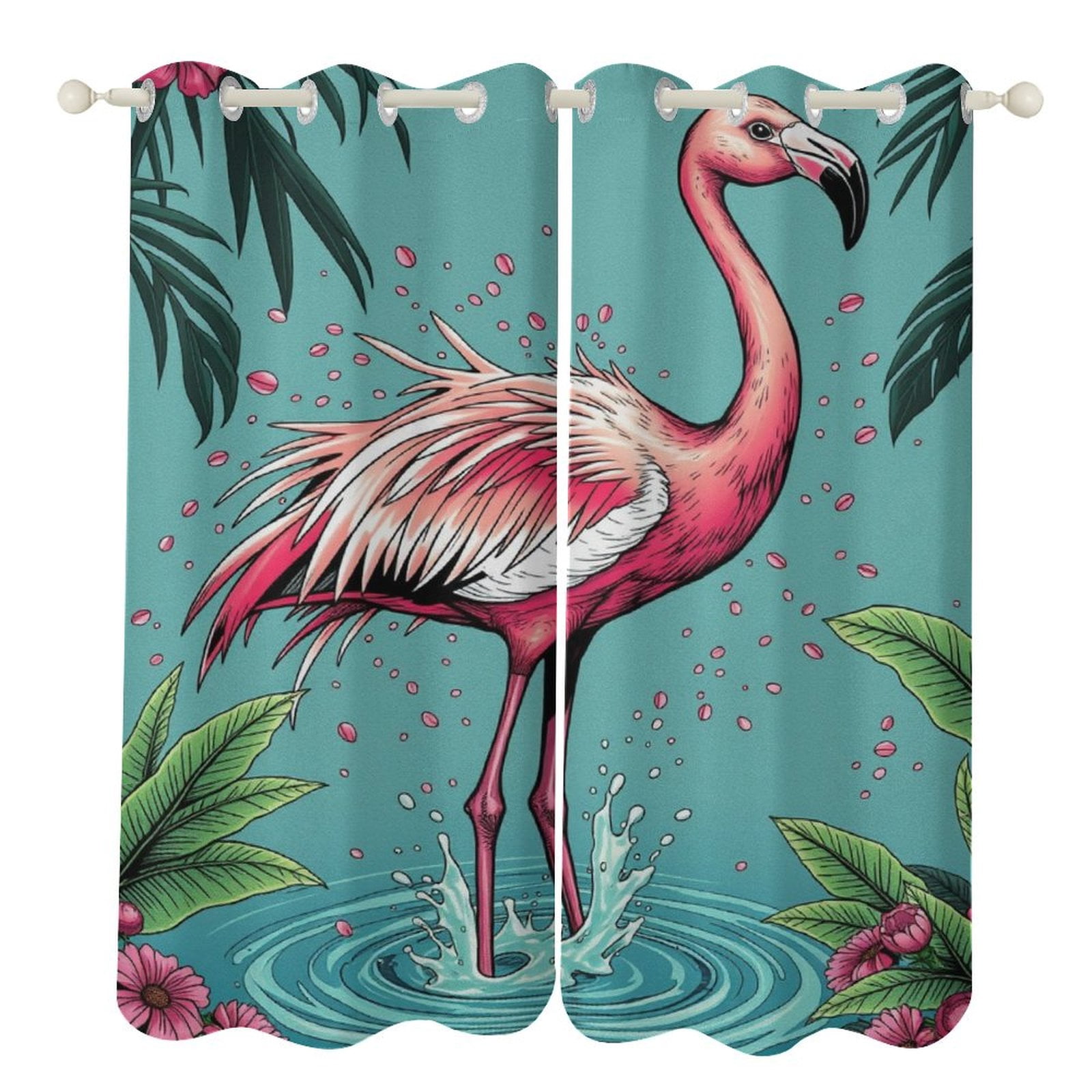 Flamingo 2 Pieces Window Drape Curtain for Living Room Bedroom Decor ...