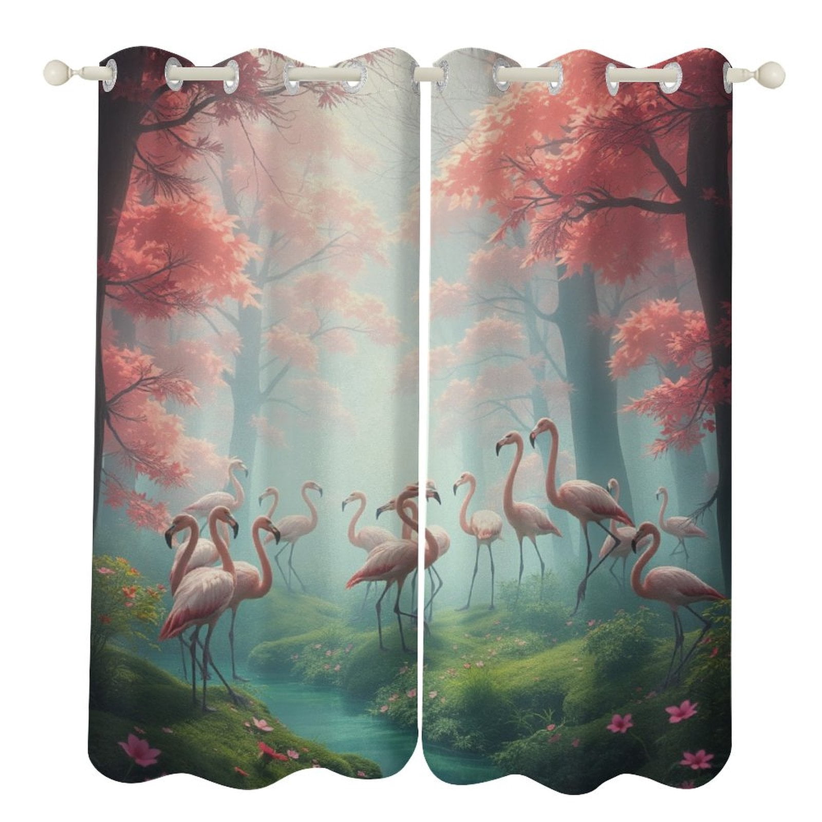 Flamingo 2 Pieces Window Drape Curtain for Living Room Bedroom Decor ...
