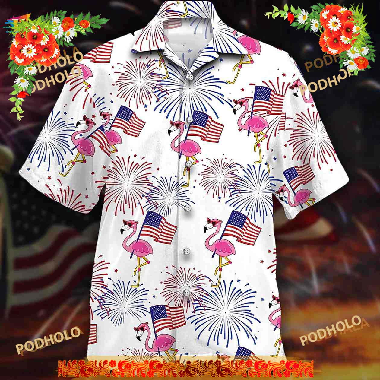 Flamingo 3D Hawaiian Aloha Shirt, 4th Of July Aloha Shirt - Walmart.com