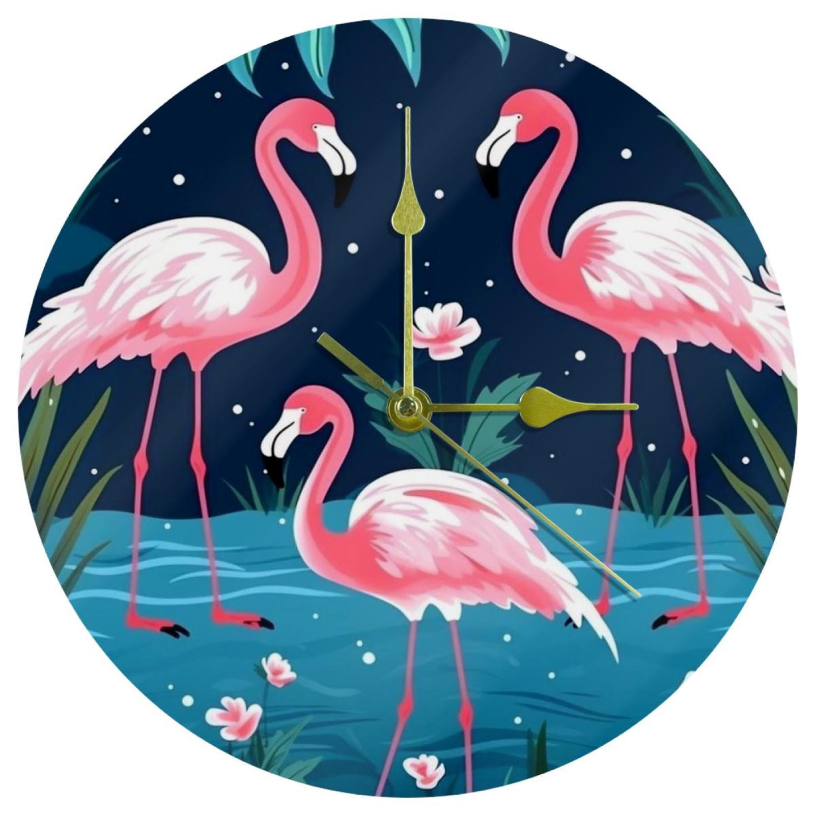 Flamingo 9.8-Inch Round Acrylic Wall Clock - Silent Non Ticking Battery ...