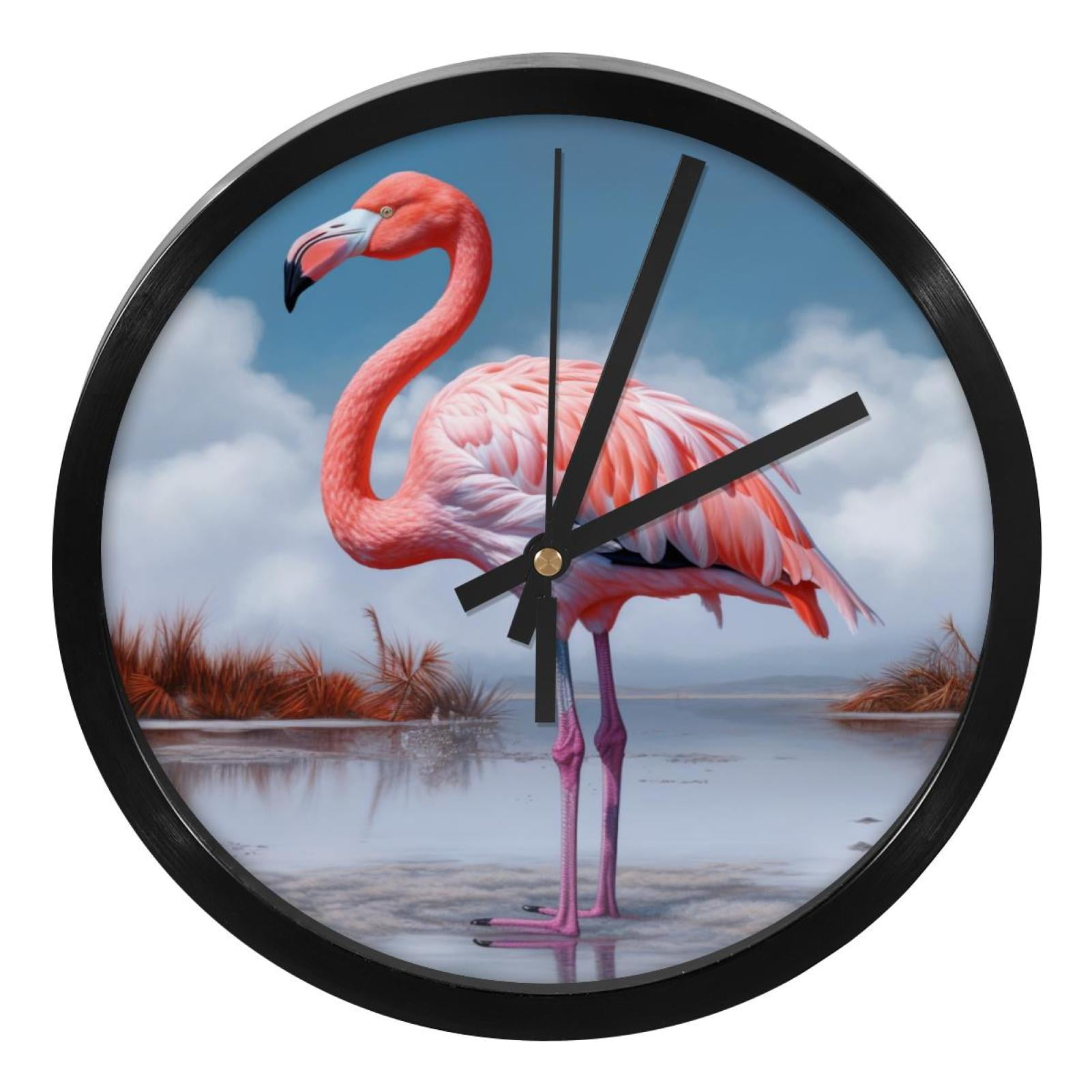 Flamingo 9.8 Inches Wall Clock - Silent Round Digital Clock, Battery ...