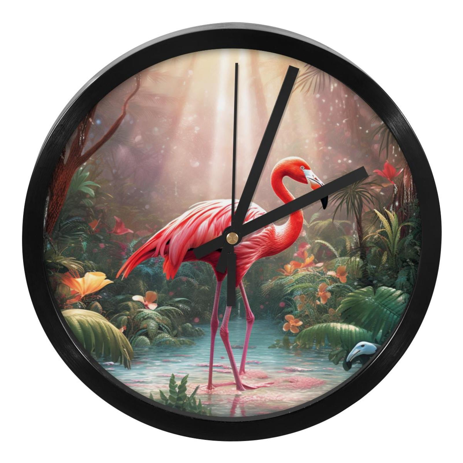 Flamingo 9.8 Inches Wall Clock - Silent Round Digital Clock, Battery ...