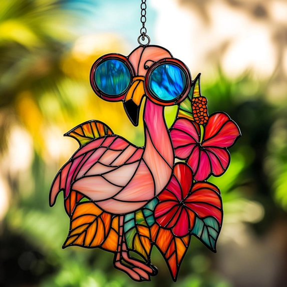 Flamingo Acrylic Suncatcher - Tropical Flamingo Faux Stained Glass ...