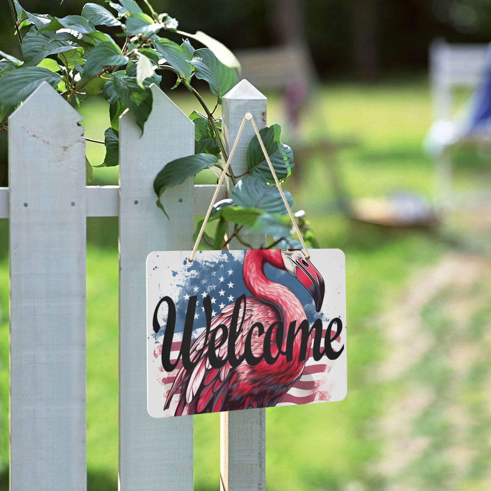 Flamingo American Flag Welcome Sign for Front Door Porch Wreath Door ...