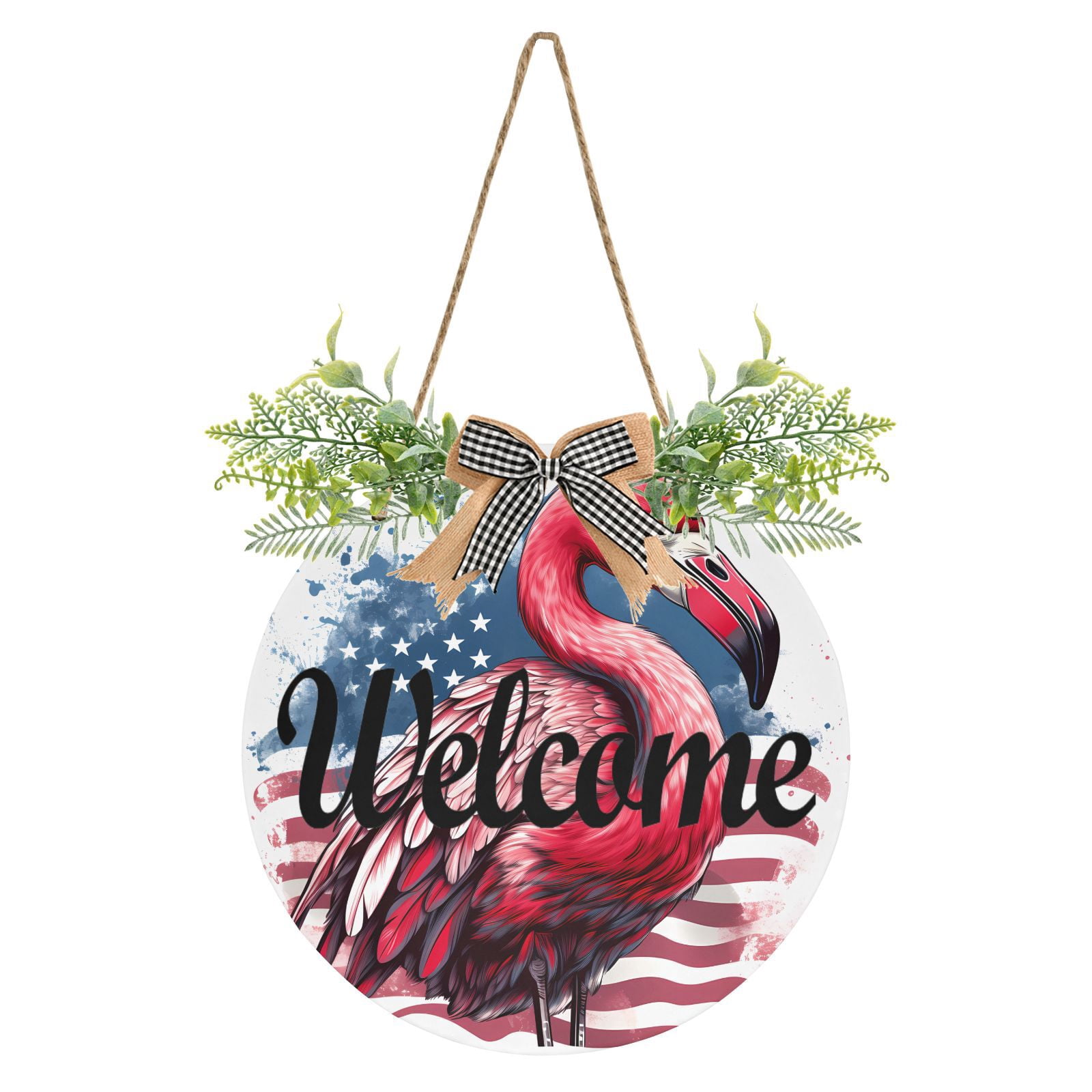 Flamingo American Flag Welcome Sign for Front Door Wreath Door Sign for ...