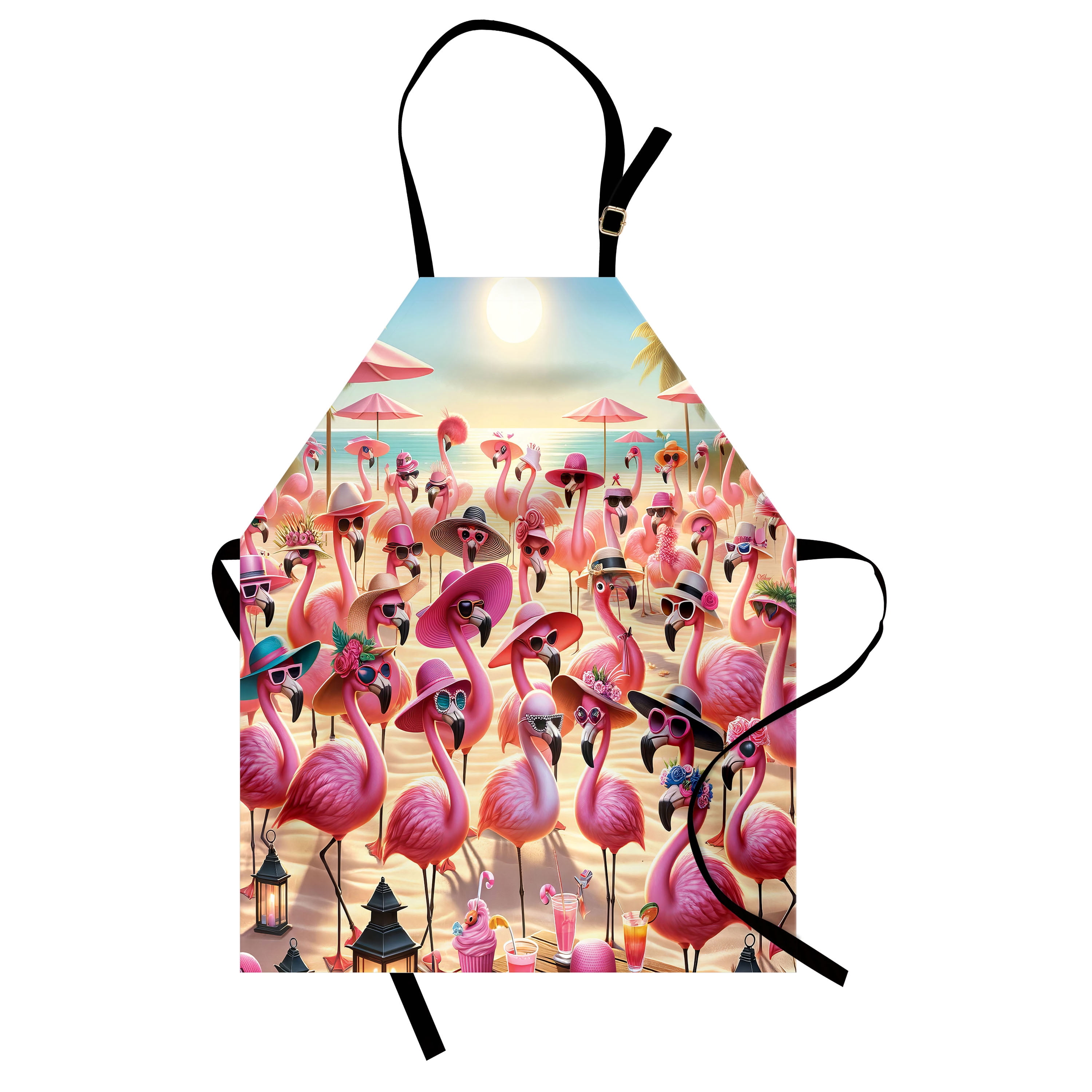 Flamingo Apron, Summer Beach with Tropical Birds with Sunny Hats and ...