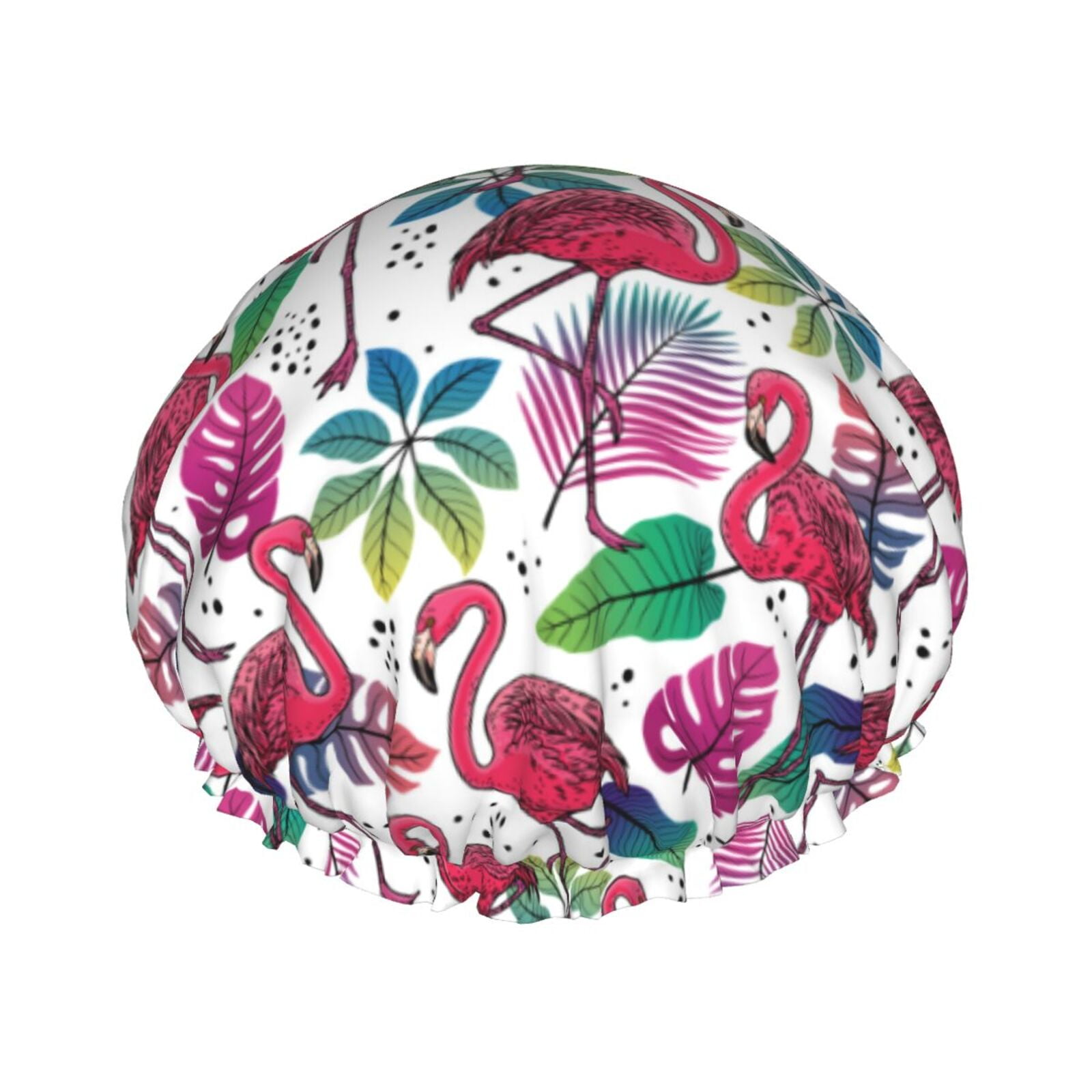 Flamingo Banana Leaf_A Shower Cap for Women, Double Waterproof Layers ...
