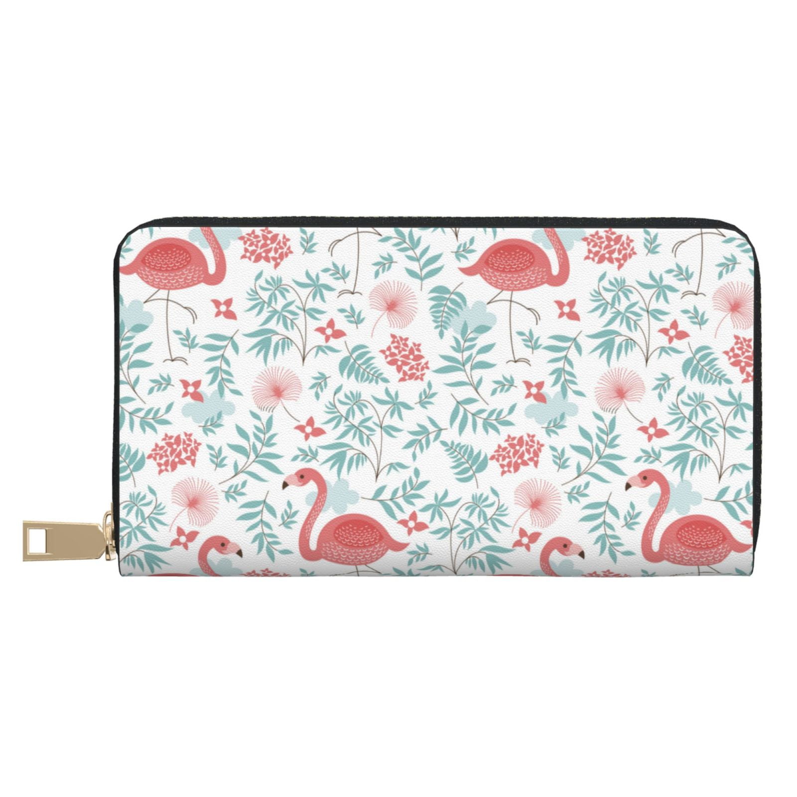 Flamingo Banana Leaf Wallet Women, Leather Bifold Multi Card Wallet ...