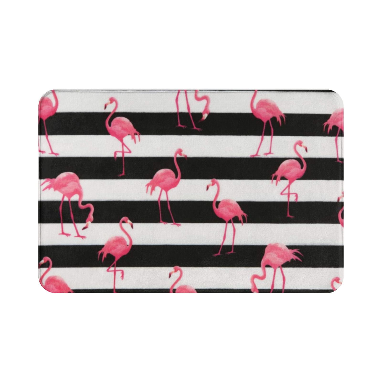 Flamingo Bath Mat Black and White Bathroom Rugs Stripe Bath Rugs Bath ...