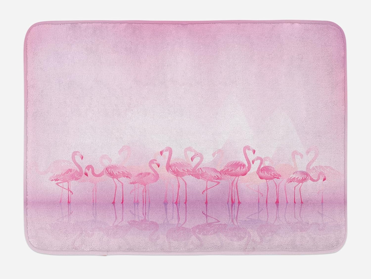 Flamingo Bath Mat, Flock of Caribbean Flamingos Over Lake and Birds ...