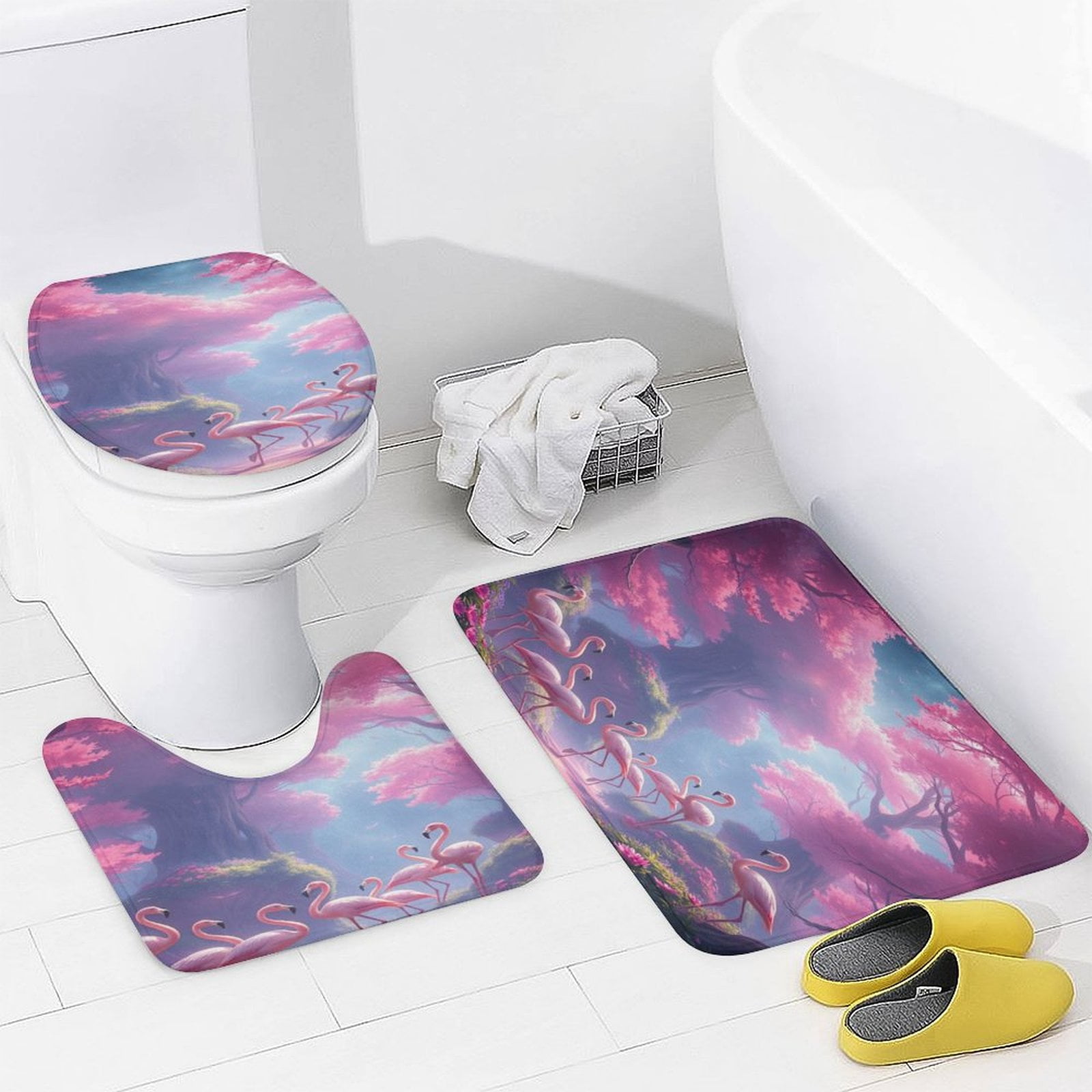 Flamingo Bathroom Rugs Set 3 Piece with Non-Slip Bath Rugs Toilet Lid ...