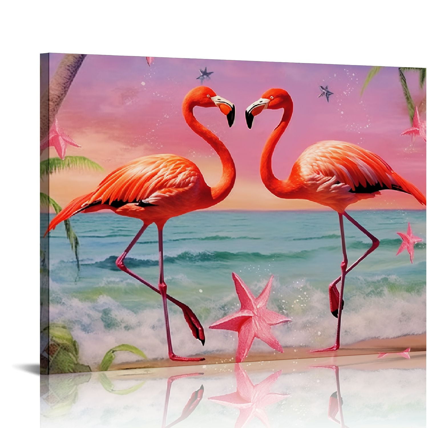 Flamingo Beach Bathroom Wall Art Tropical Palm Coastal Ocean Pictures ...