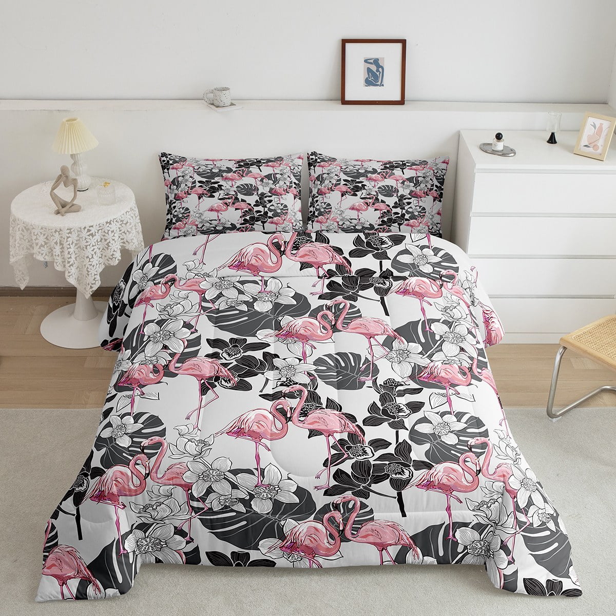 Flamingo Bedding Full for Girls Women Rustic Botanical Flowers Print ...