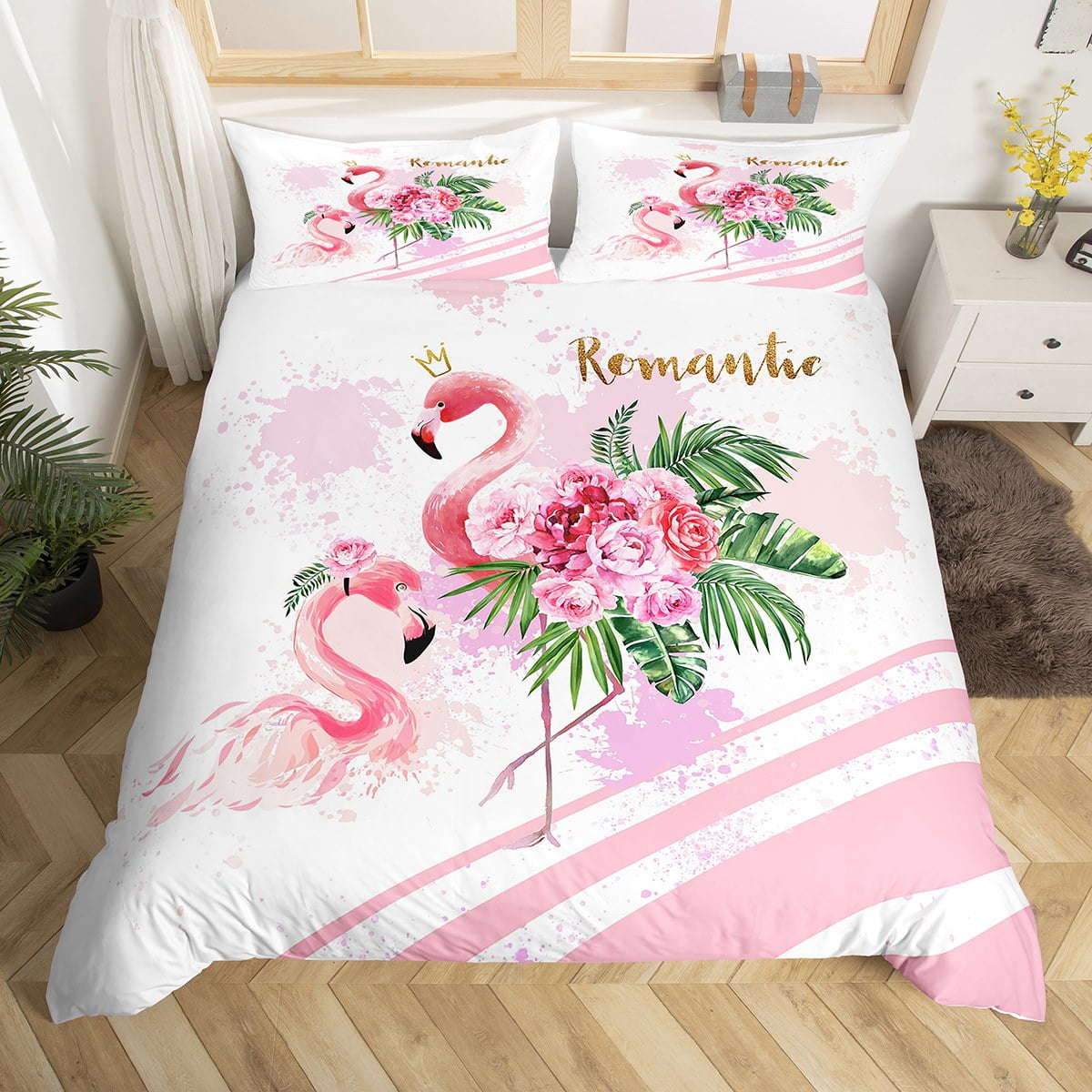 Flamingo Bedding Set King Women Pink Flamingo Duvet Cover Tie-Dye Print ...