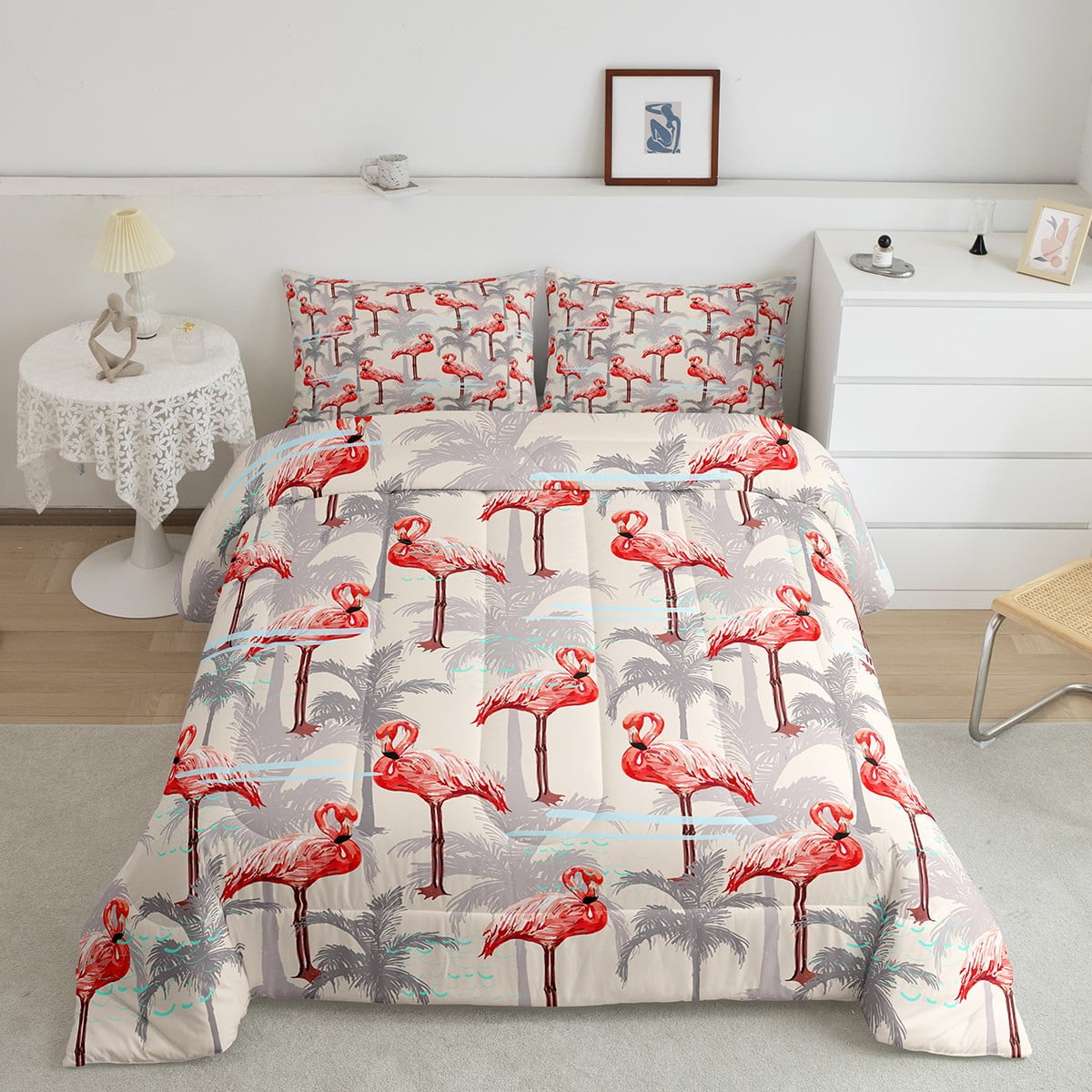 Flamingo Bedding Tropical Bird Comforter Set Full, Love And Romantic ...