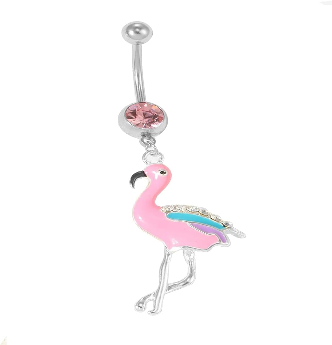 Flamingo Belly Button Ring Dangle Navel Belly Piercing Jewelry Cute ...