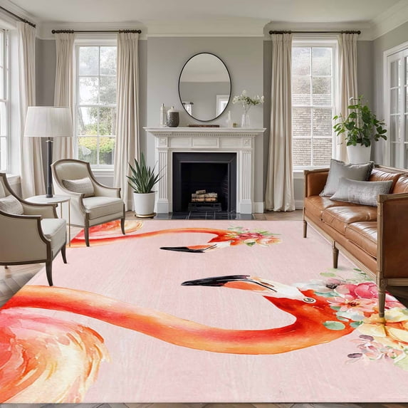 Flamingo Birds Area Rug 6x9 Washable Rug Non Slip Pink Animals Floral ...