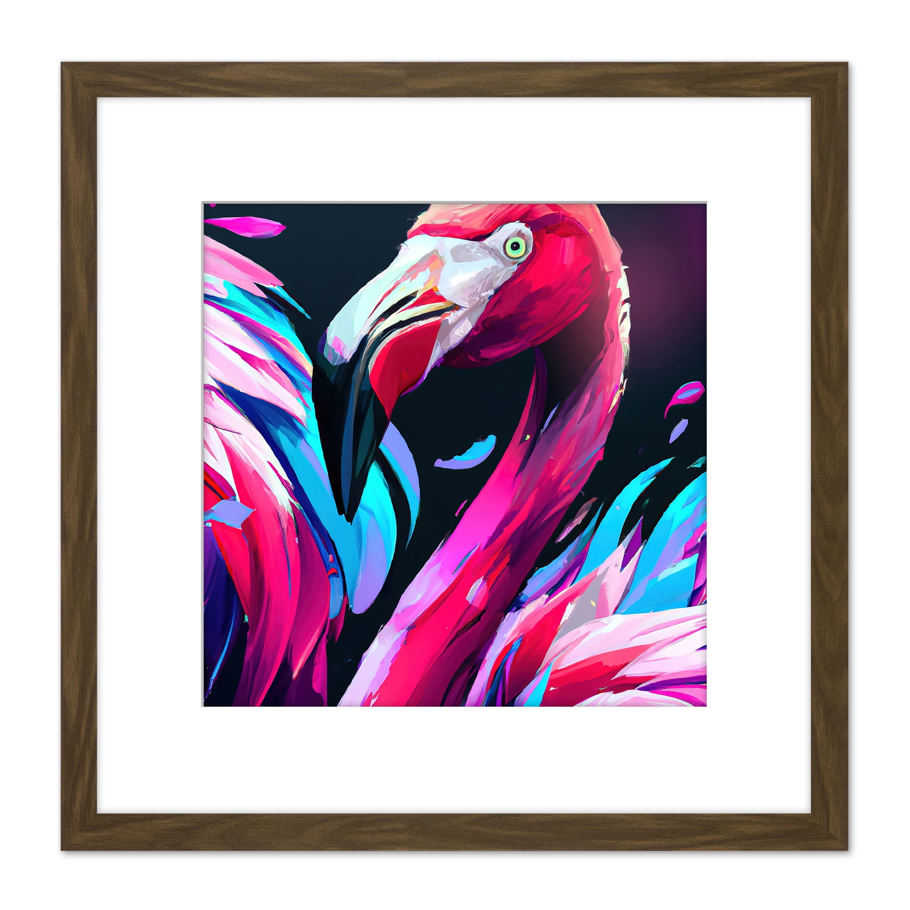 Flamingo Birds Modern Pink Blue Purple Painting Square Wooden Framed ...