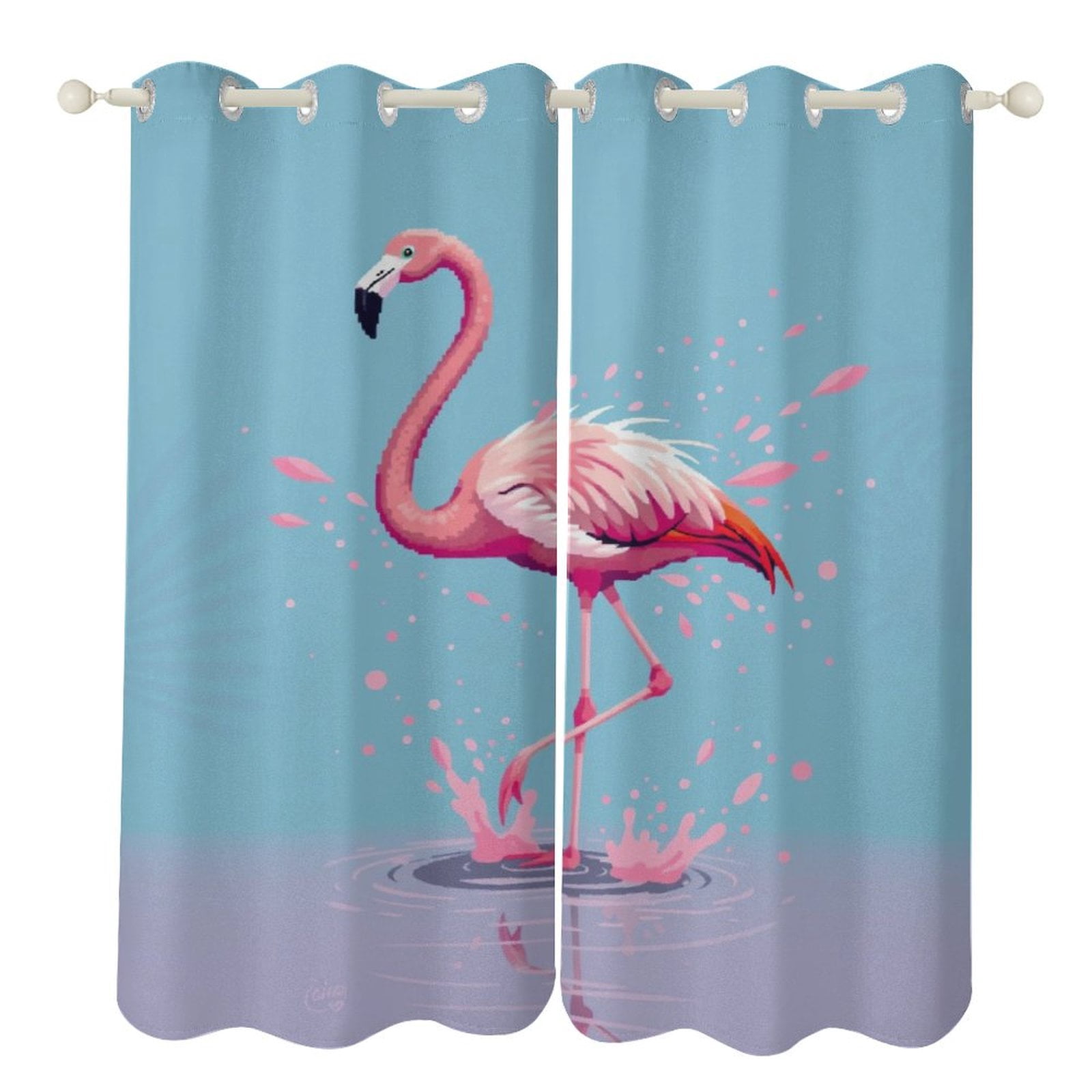 Flamingo Blackout Curtains 2 Panel Rod Pocket Thermal Insulated Drapes ...