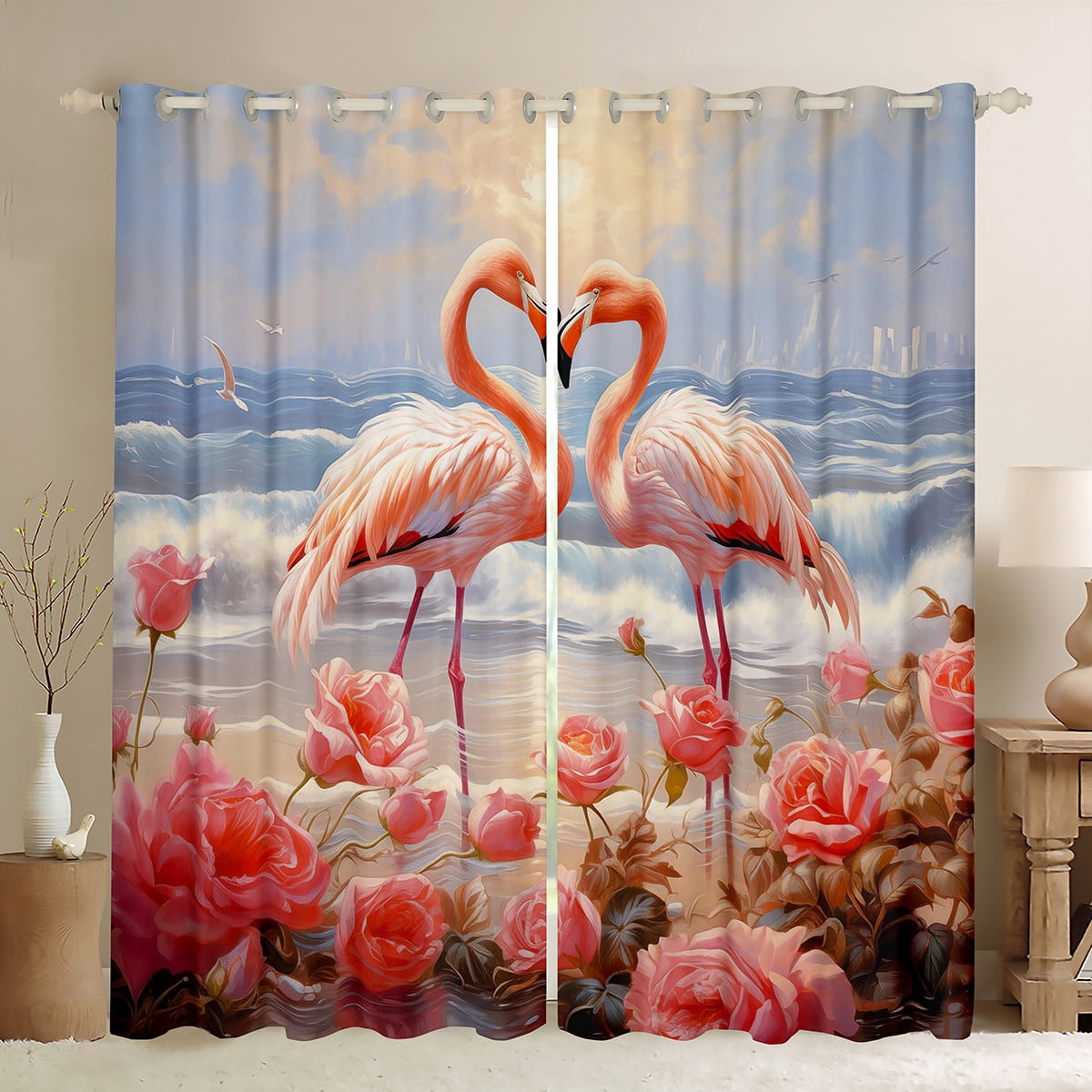 Flamingo Blackout Curtains for Bedroom,Pink Rose Curtains & Drapes ...