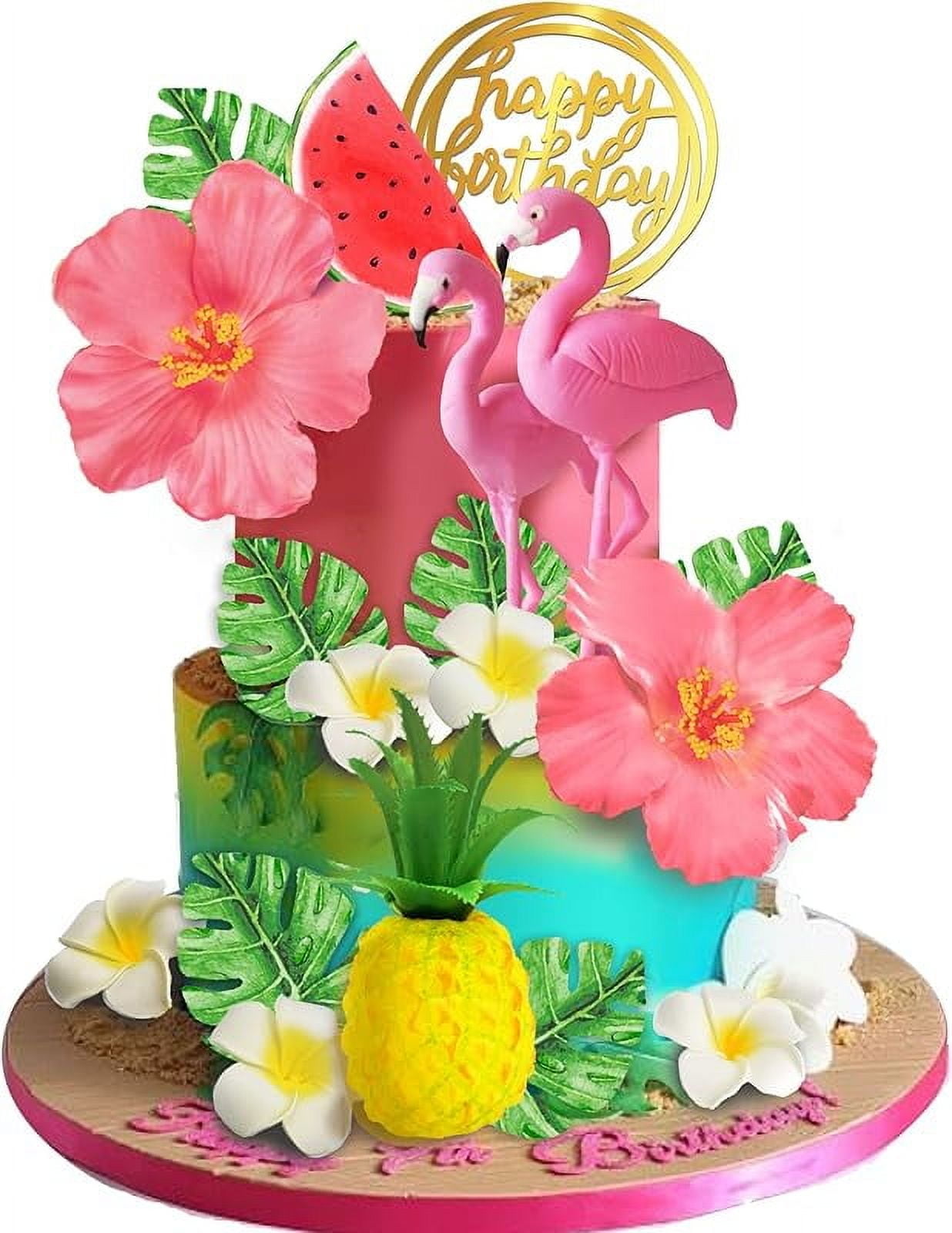 Flamingo Cake Toppers Summer Cake Decorations Pineapple and Hibiscus ...