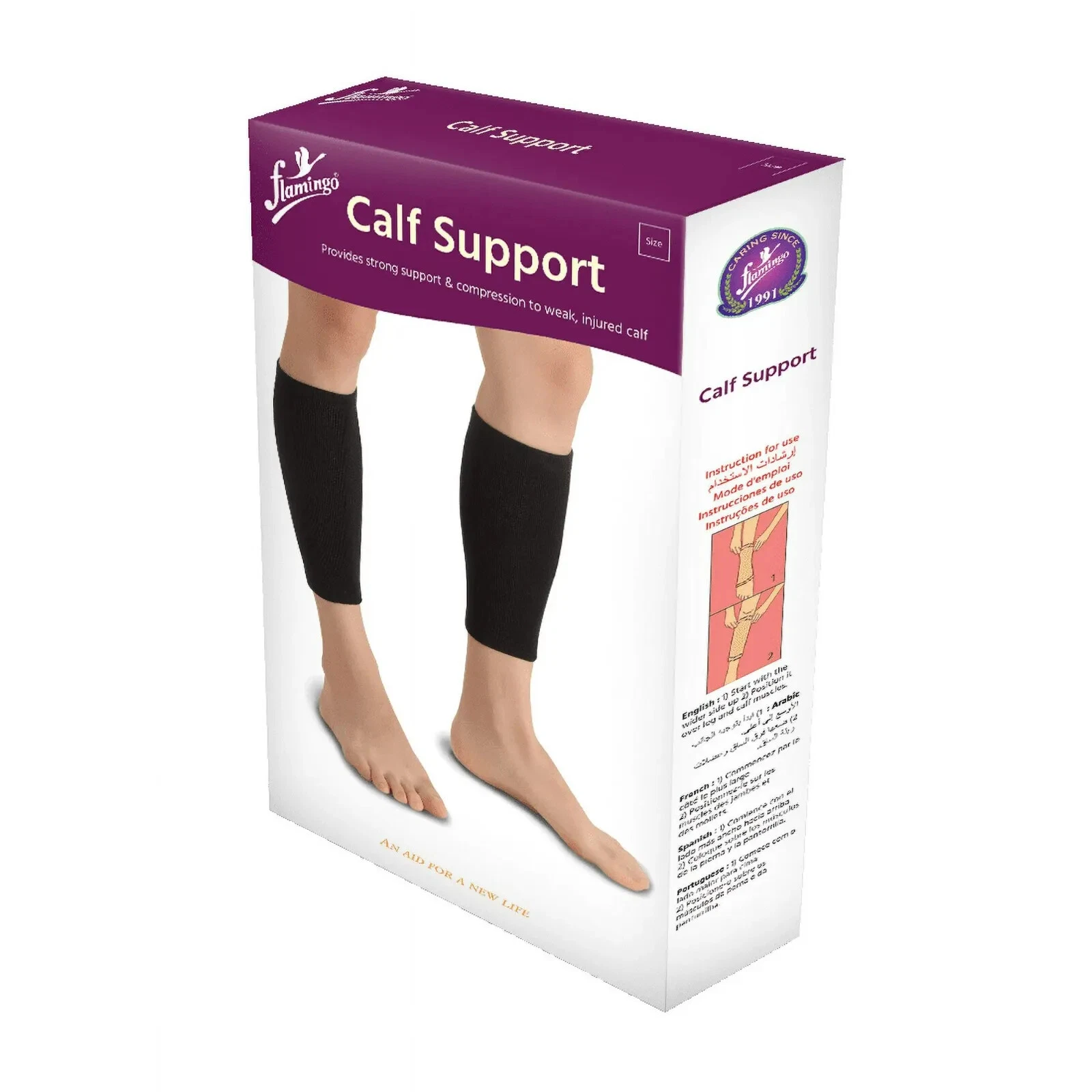 Flamingo Calf Support for Calf Muscle Pain Easy Pull-On 2-Way Stretch ...