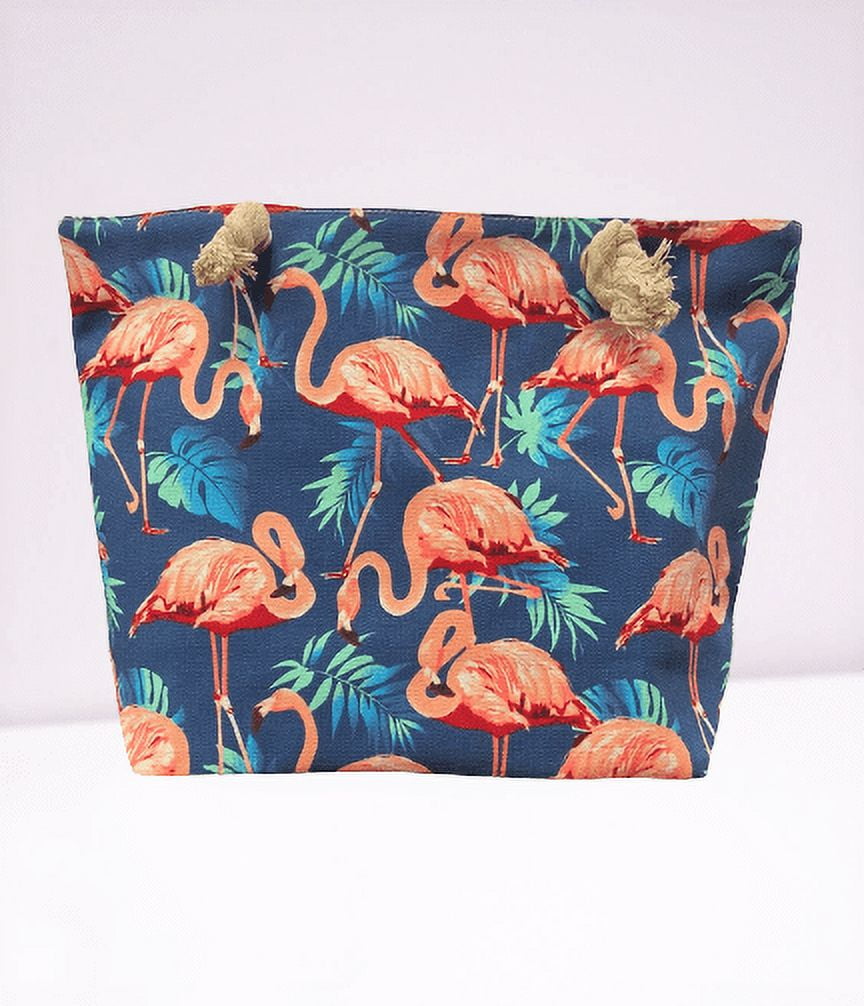 Flamingo Canvas Beach Tote Bag - 14 Inch x 14 Inch - Women Swim Pool ...