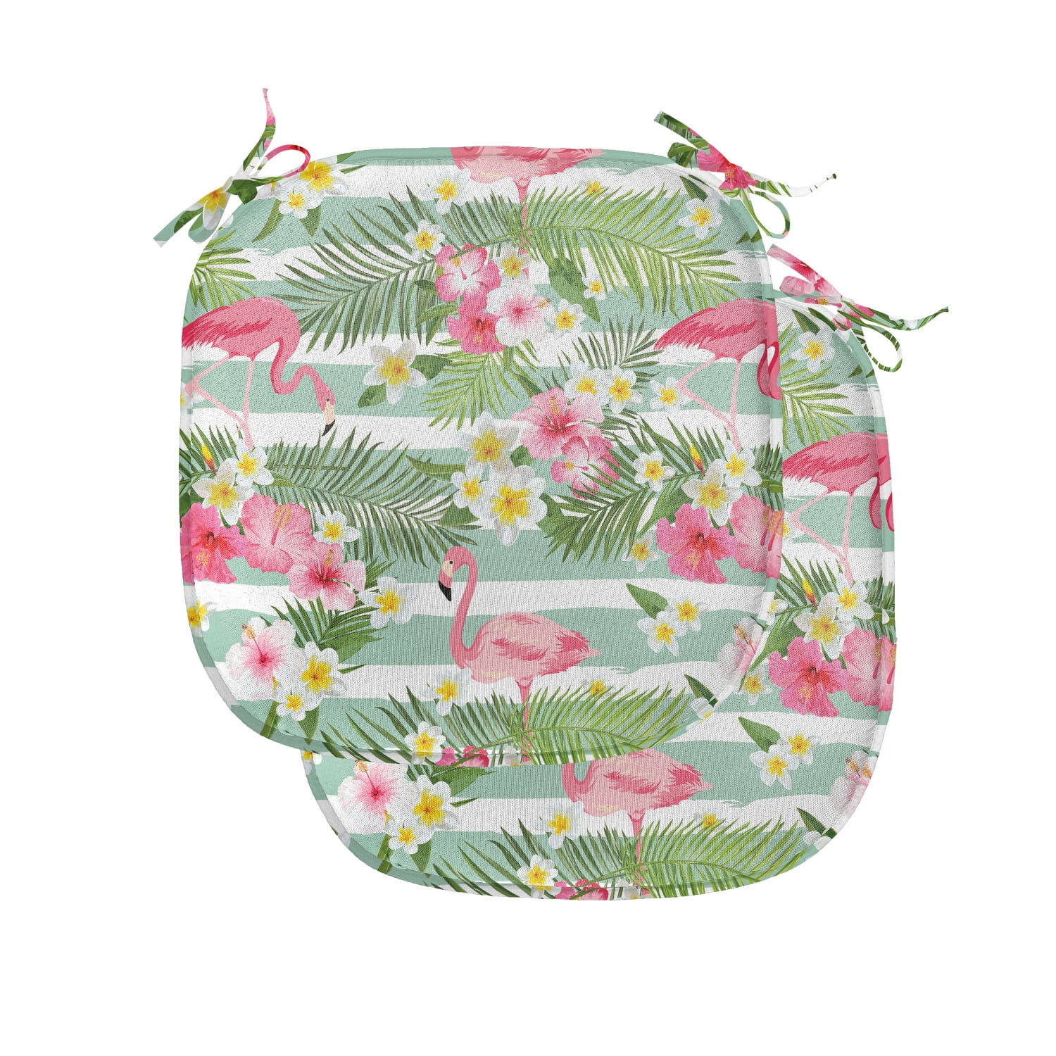 Flamingo Chair Seating Cushion Set of 2, Flamingos with Exotic Hawaiian ...