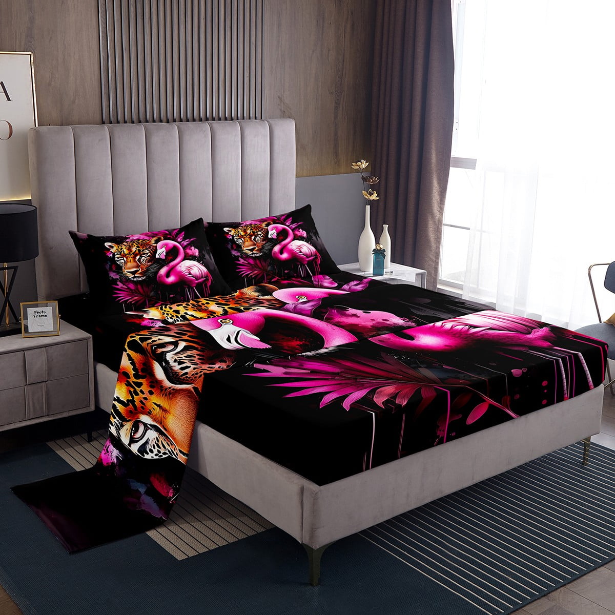 Flamingo Cheetah Bed Sheets King Size,Brown Leopard Print Bedding Sets ...