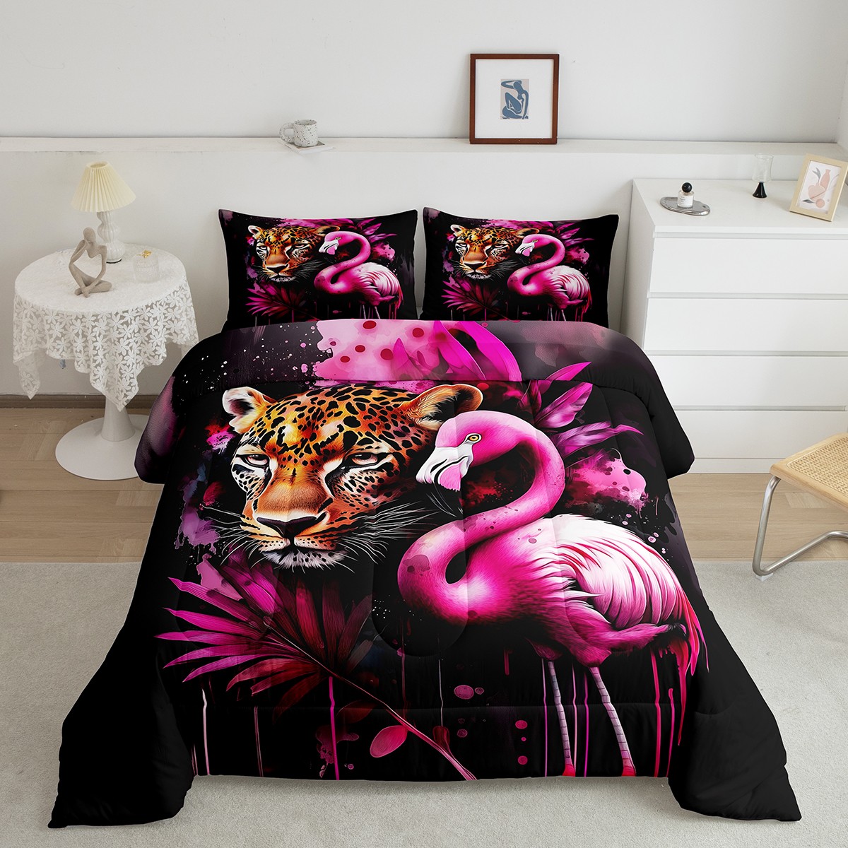 Flamingo Cheetah Comforter Set King Size Brown Leopard Print Bedding Flamingo Cheetah Comforter Set King Size Brown Leopard Print Bedding
