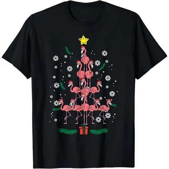 Flamingo Christmas Tree Bird Animal Holiday Festive Winter Graphic Tee, for men and women up to ...