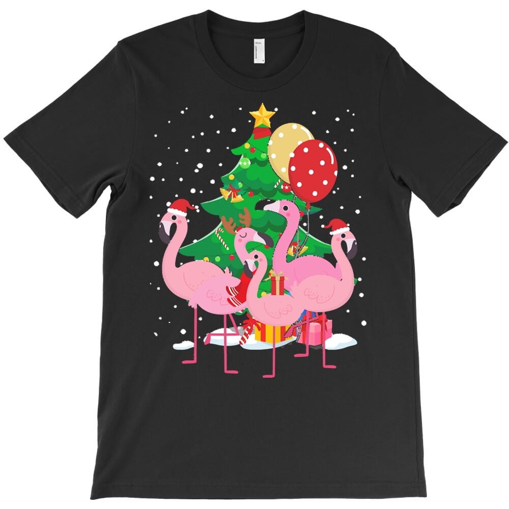 Flamingo Christmas Tree Funny Holiday Bird Graphic - Unique Gift Tee ...