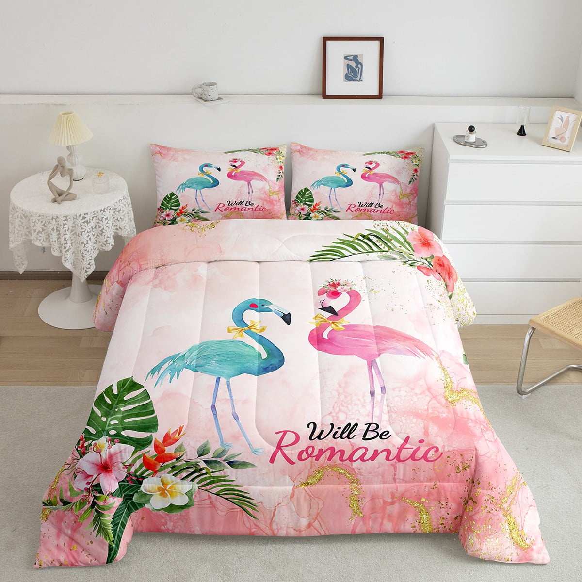 Flamingo Comforter Set Full Size Pink Flamingo Bedding for Girls Women ...