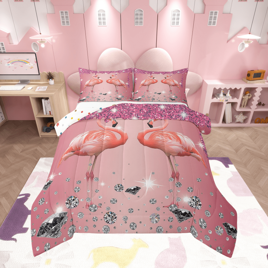 Flamingo Comforter Set Pink Sequin Fluid Art Twin Bedding Sets,Crystal ...