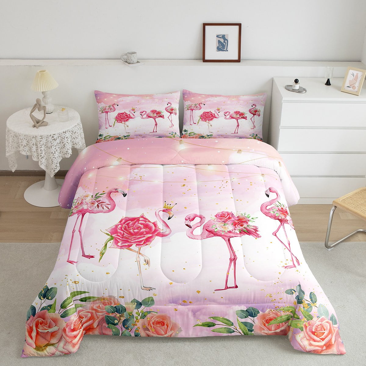 Flamingo Comforter Set Queen Size Pink Flamingo Decor Bedding Women ...