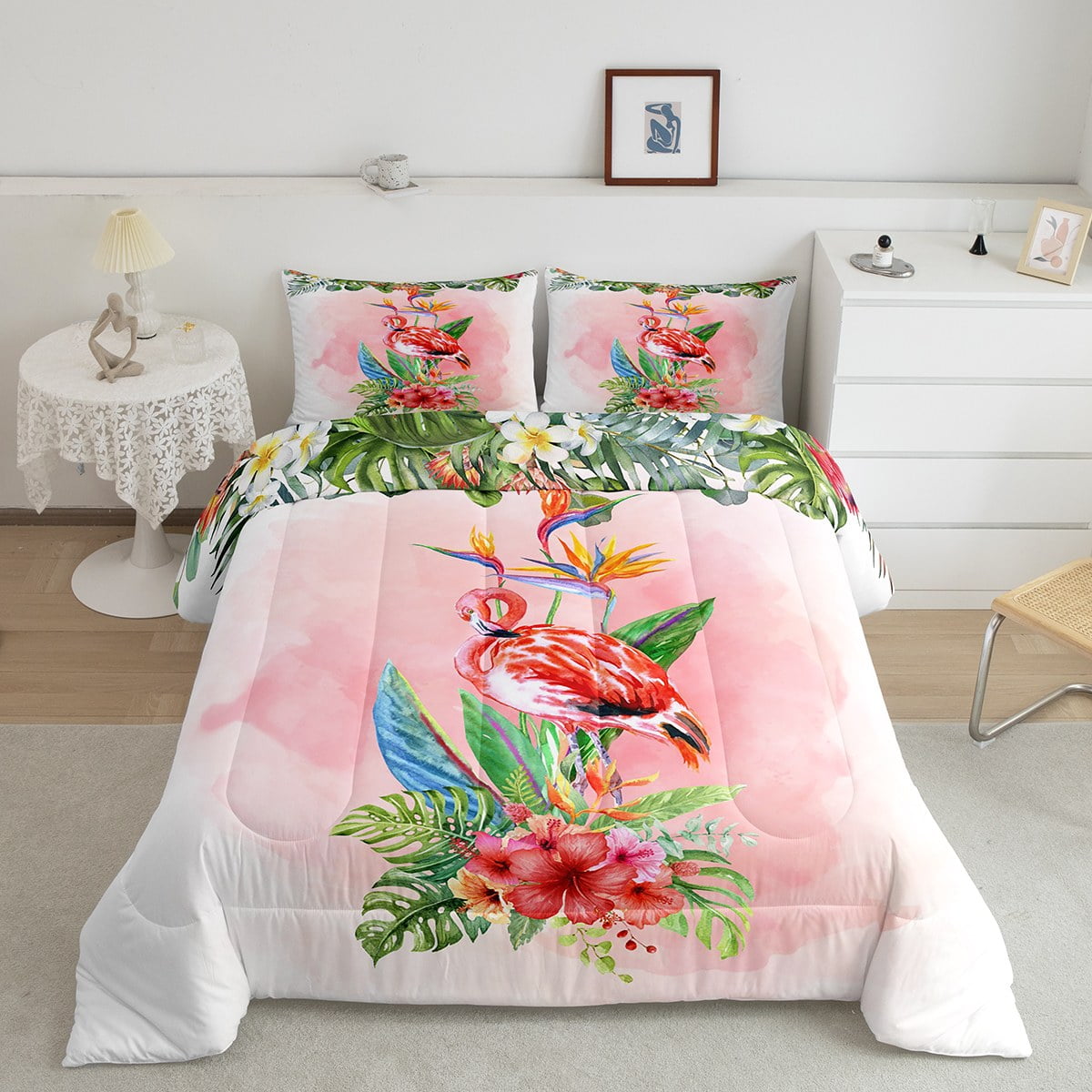 Flamingo Comforter Set Palm Leaves Twin Bedding Set for Boys Kids Child ...