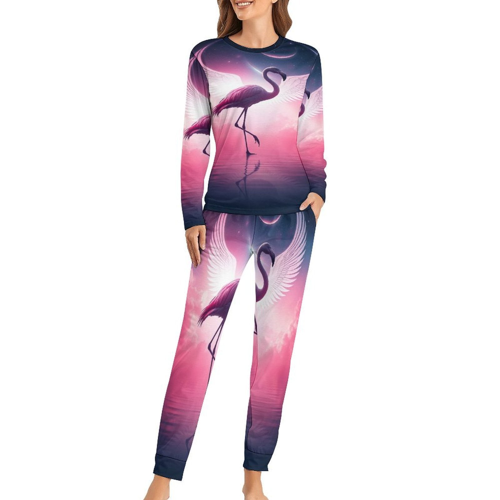 Flamingo Cosmic Wings Flight Pajamas Woman Nightwear Long Sleeve Two ...