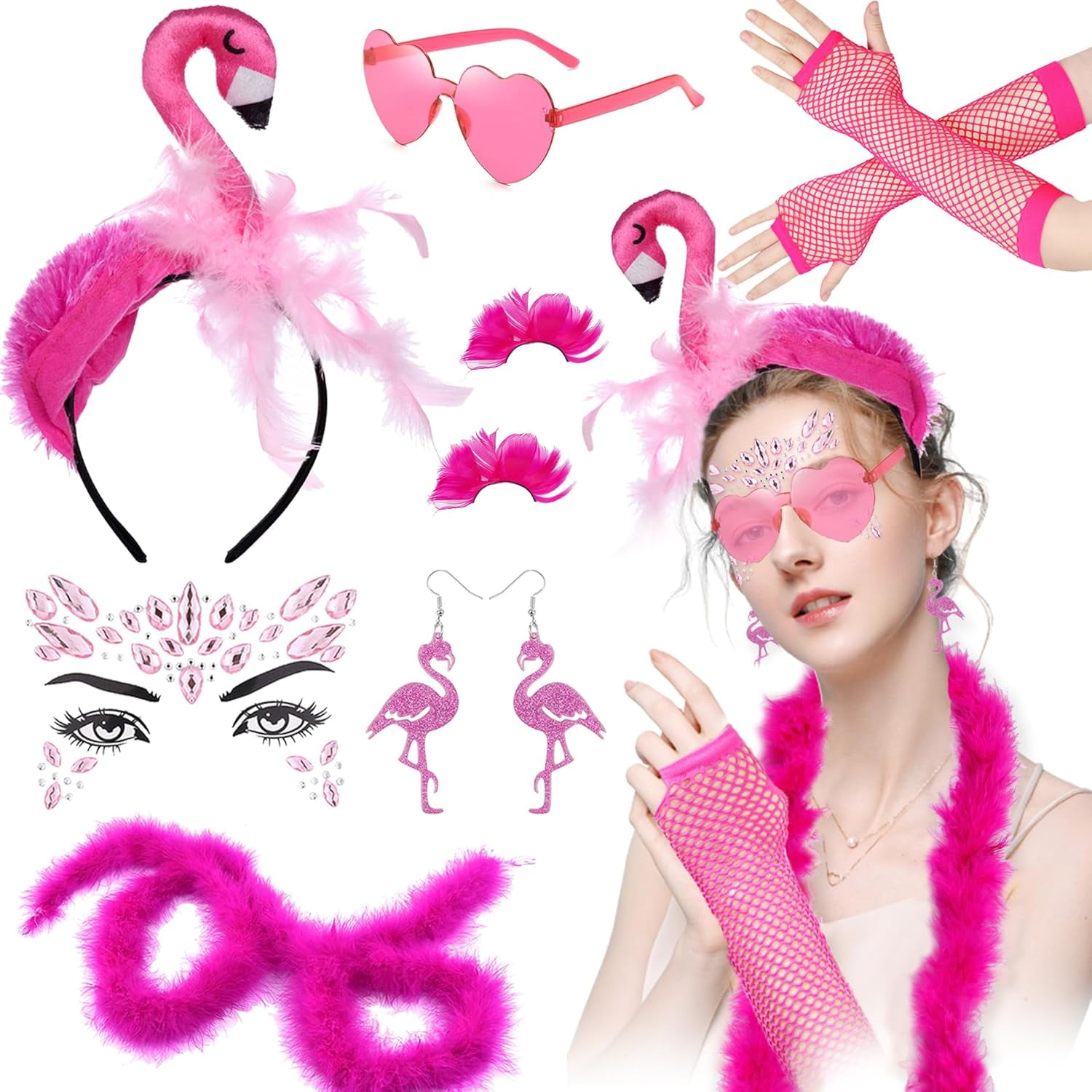 Flamingo Costume Set for Women, Creative Flamingo Headband and Earring ...