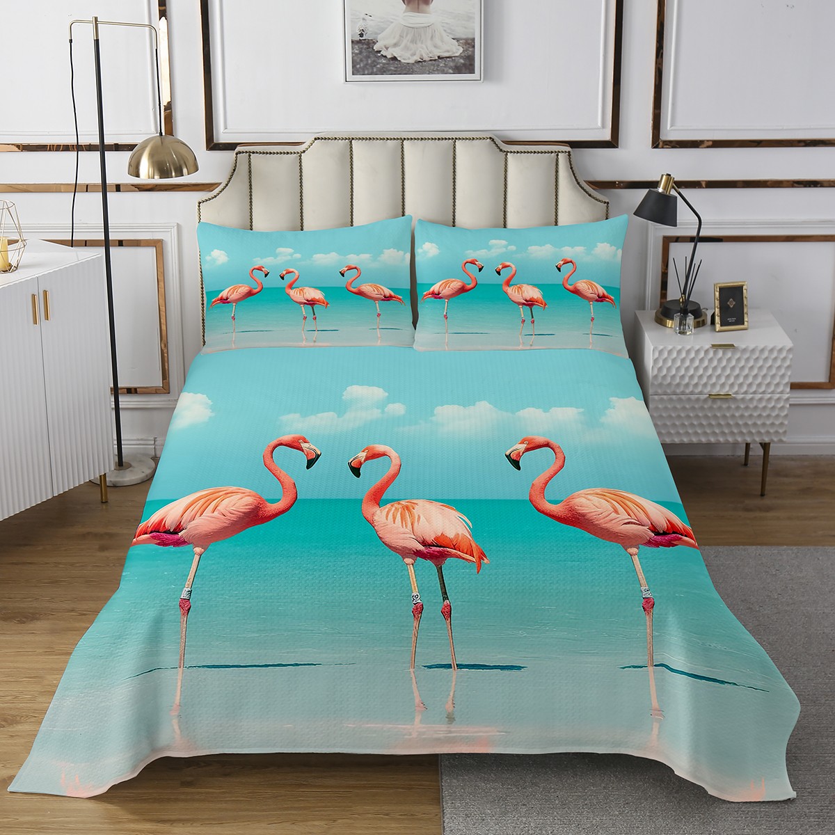 Flamingo Coverlet Set for Teens Adults,Watercolor Tropical Flamingo ...