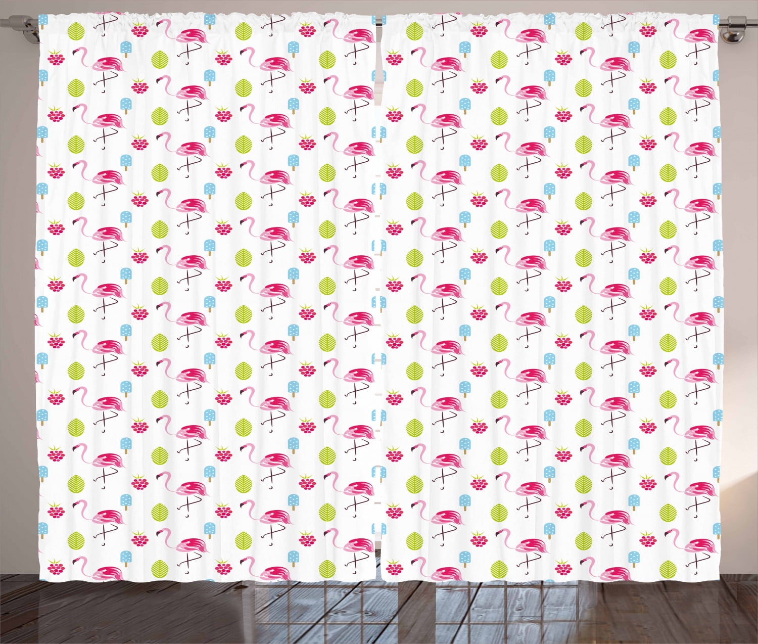 Ambesonne Flamingo Curtains 2 Panel Set, Summer Ice Cream Berry, 108" x ...