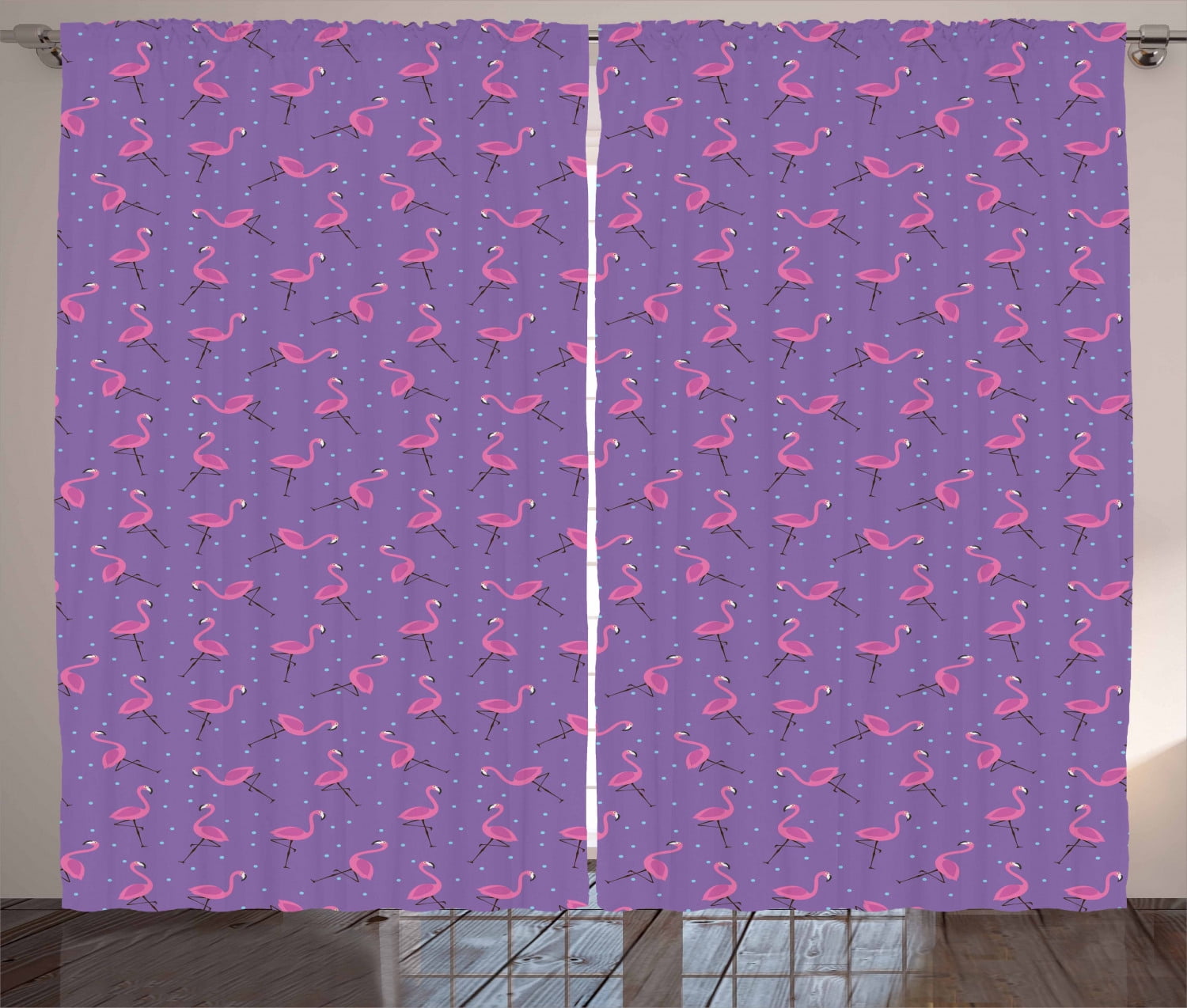 Ambesonne Flamingo Curtains 2 Panel Set, Dots Ornate Birds Pattern, 108 ...