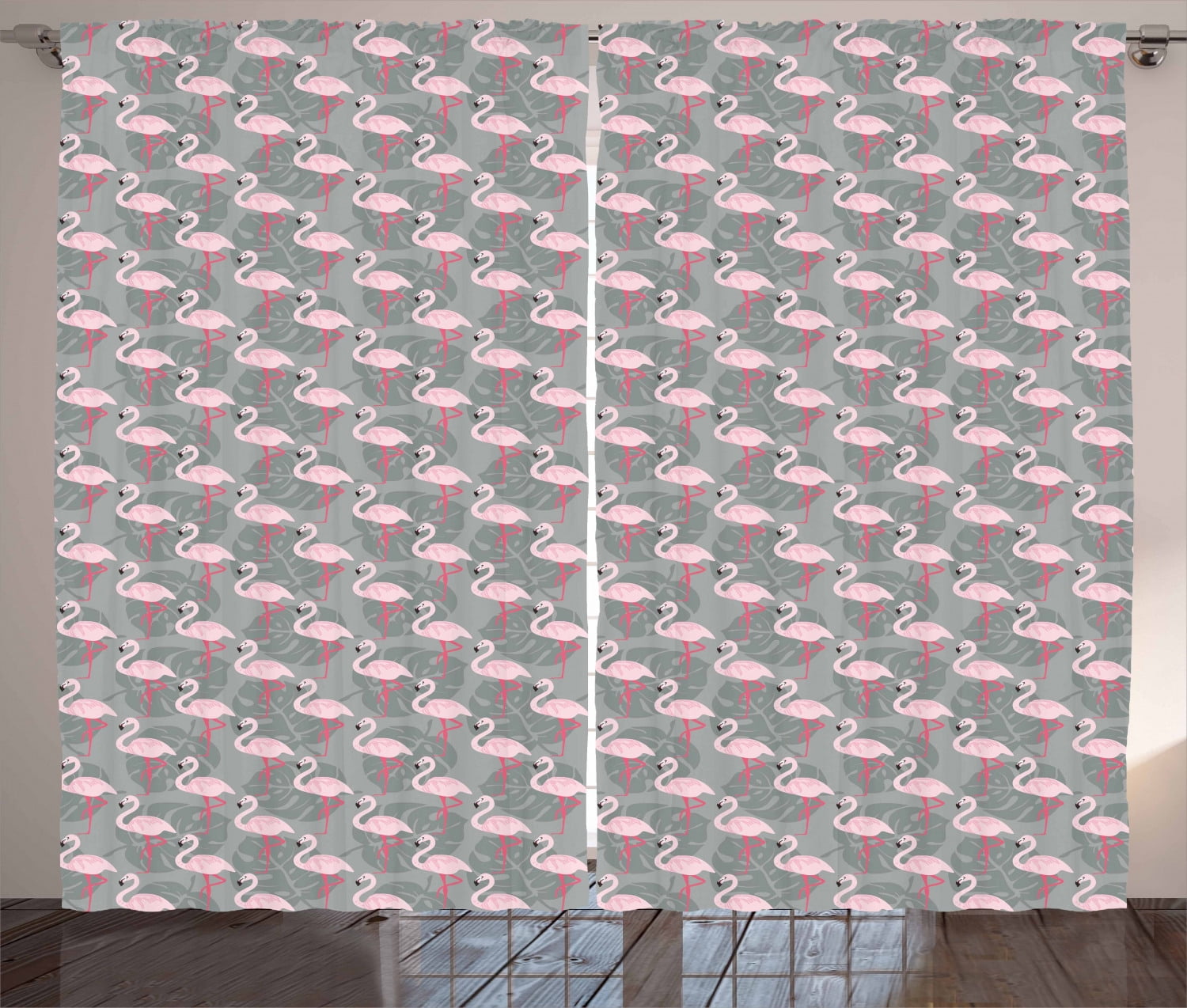 Ambesonne Flamingo Curtains 2 Panel Set, Tree Leaves Wildlife, 108" x ...