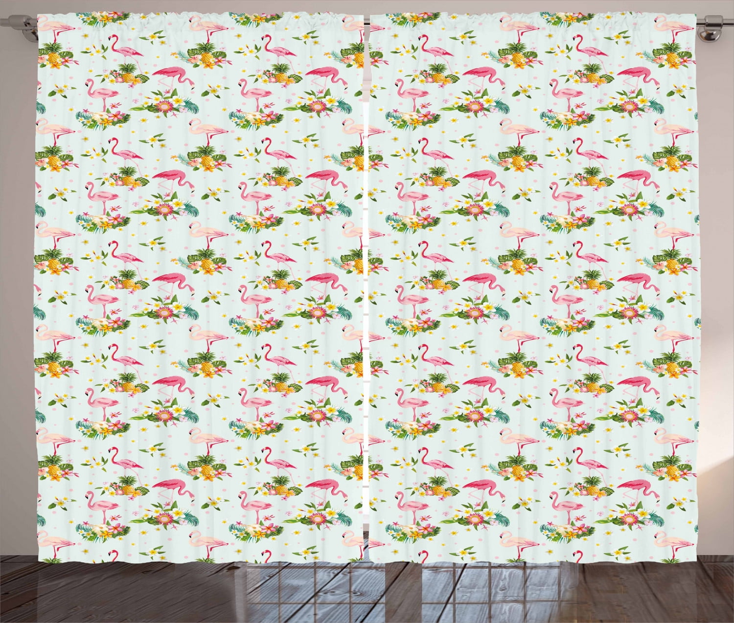 Ambesonne Flamingo Curtains 2 Panel Set, Fresh Flora Pineapples, 108" x ...